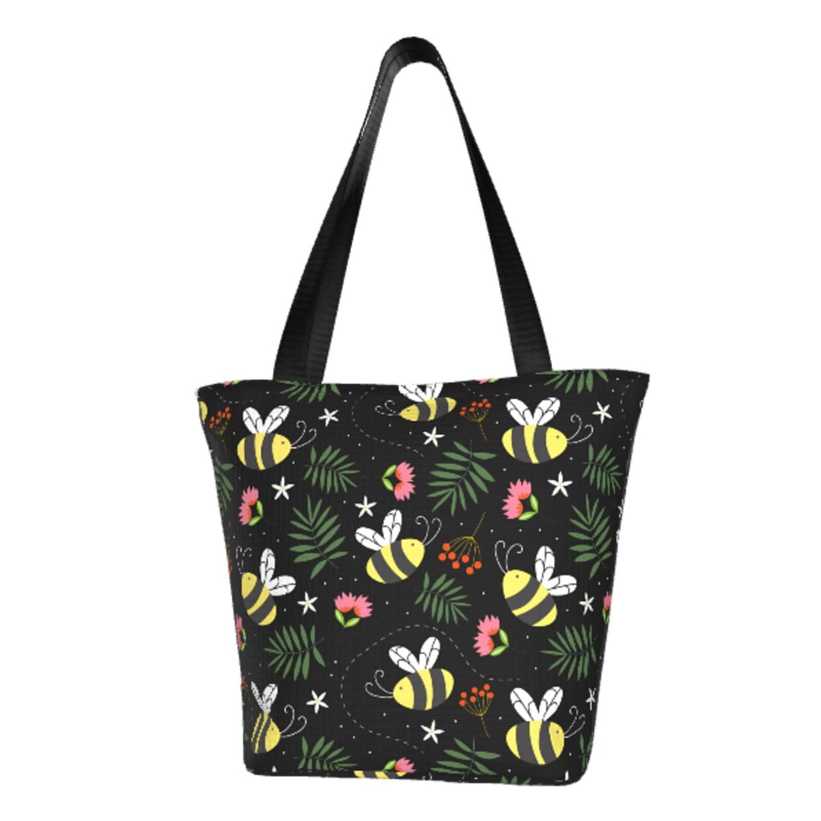 Gaeub Bees Printed Tote Bag Grocery Bag Reusable Shoulder Bag with Zip ...