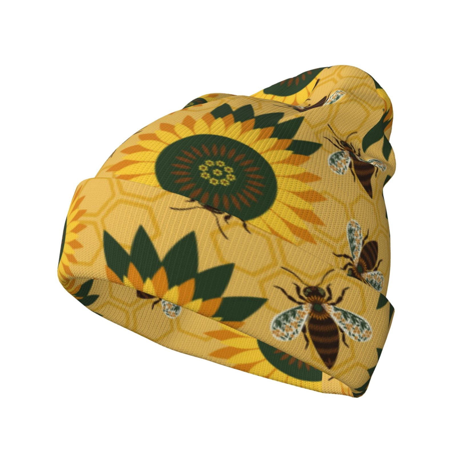 Gaeub Bees and Sunflowers Print Unisex Knitted Hat,Warm Winter Beanie ...