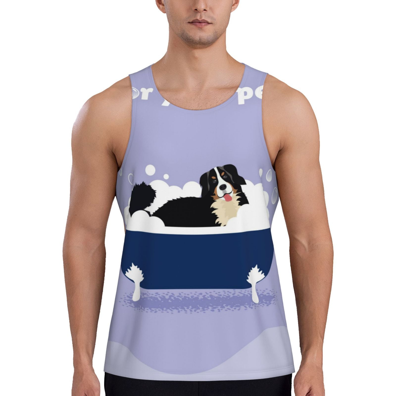 Gaeub Bernese Mountain Dog Sitting Bath Tub Print Men's Workout Tank ...
