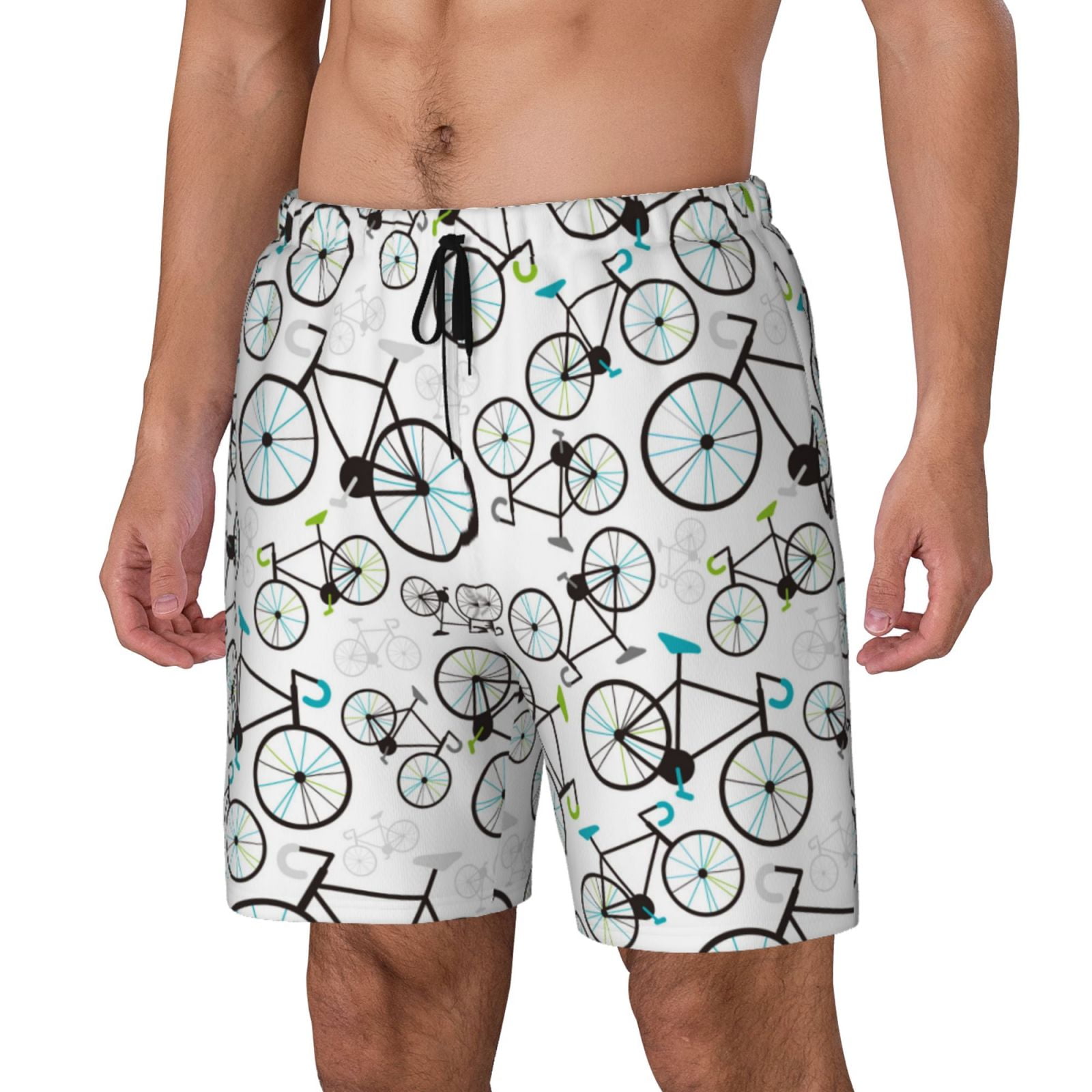 Gaeub Bicycle Print Mens Swim Trunks with Compression Liner,Board ...
