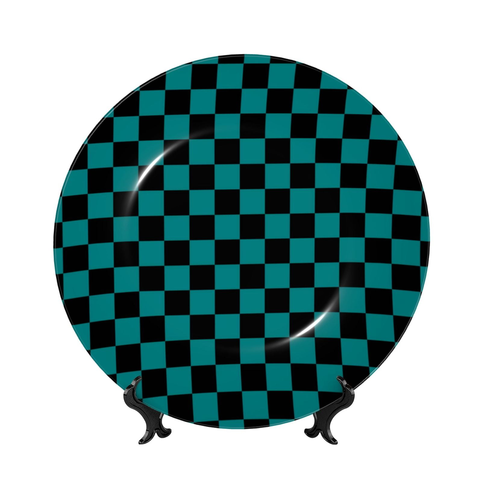 Gaeub Black And Teal Checkerboard Print Ceramic Plate,Dinner Plates ...