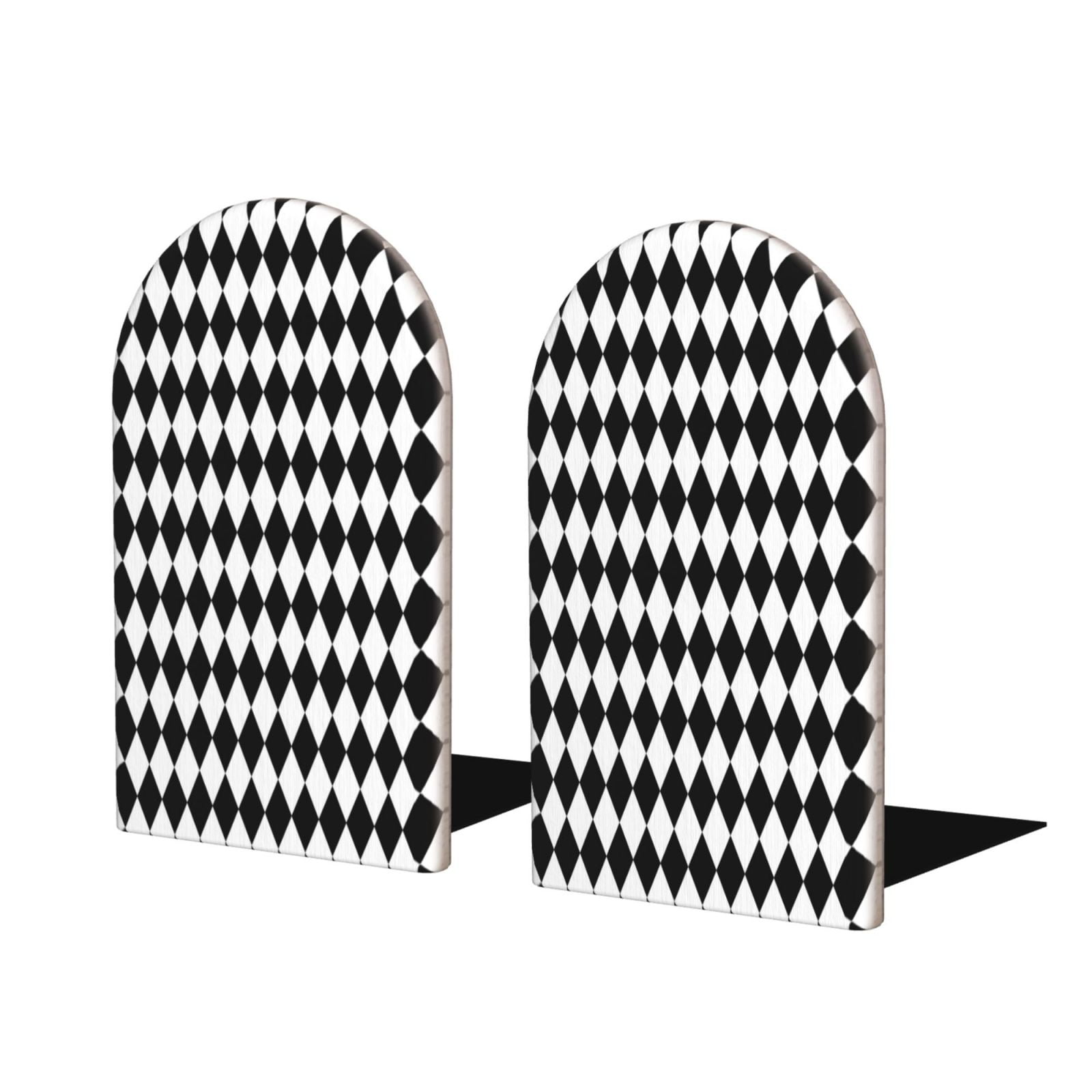 Gaeub Black And White Diamonds Wood Bookends, Non-Slip Bookends, Heavy ...
