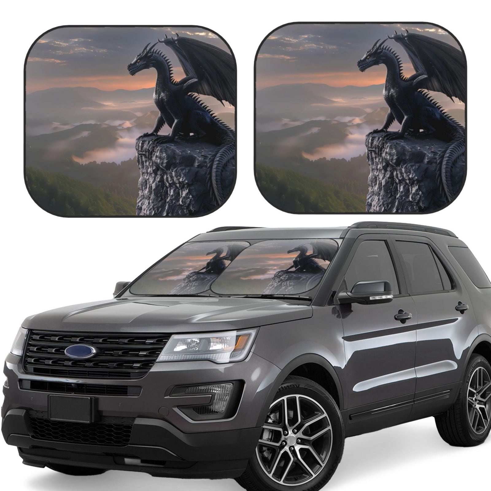 Gaeub Black Dragon Cliff Dawn Print 2-Piece Windshield Sun Shade ...