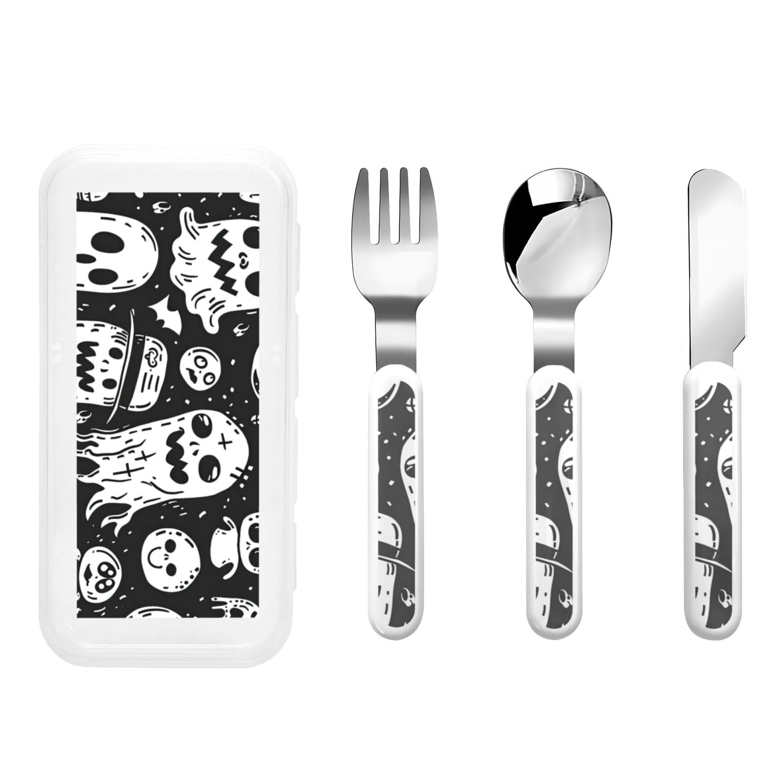 Gaeub Black White Spooky Ghosts Print 3-Piece Children Knife Spoon Fork ...