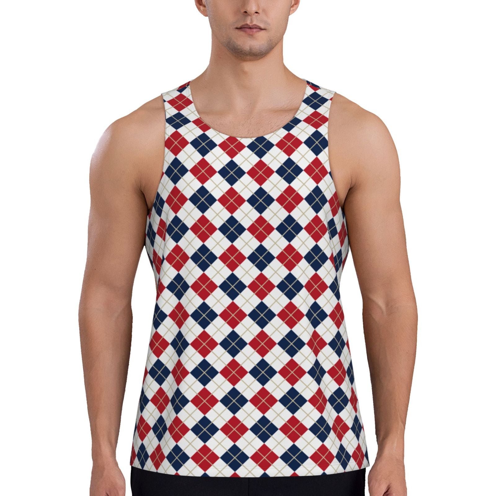 Gaeub Blue And Red Diamond Print Men's Workout Tank Top , Casual Soft ...