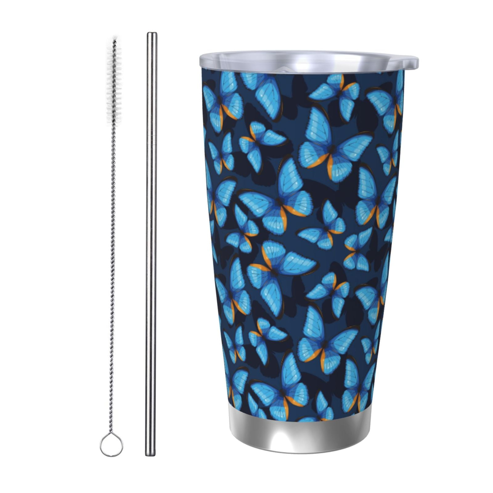 Gaeub Blue Butterfly Print 20-Ounce Stainless Steel Car Cup,Tumblers ...