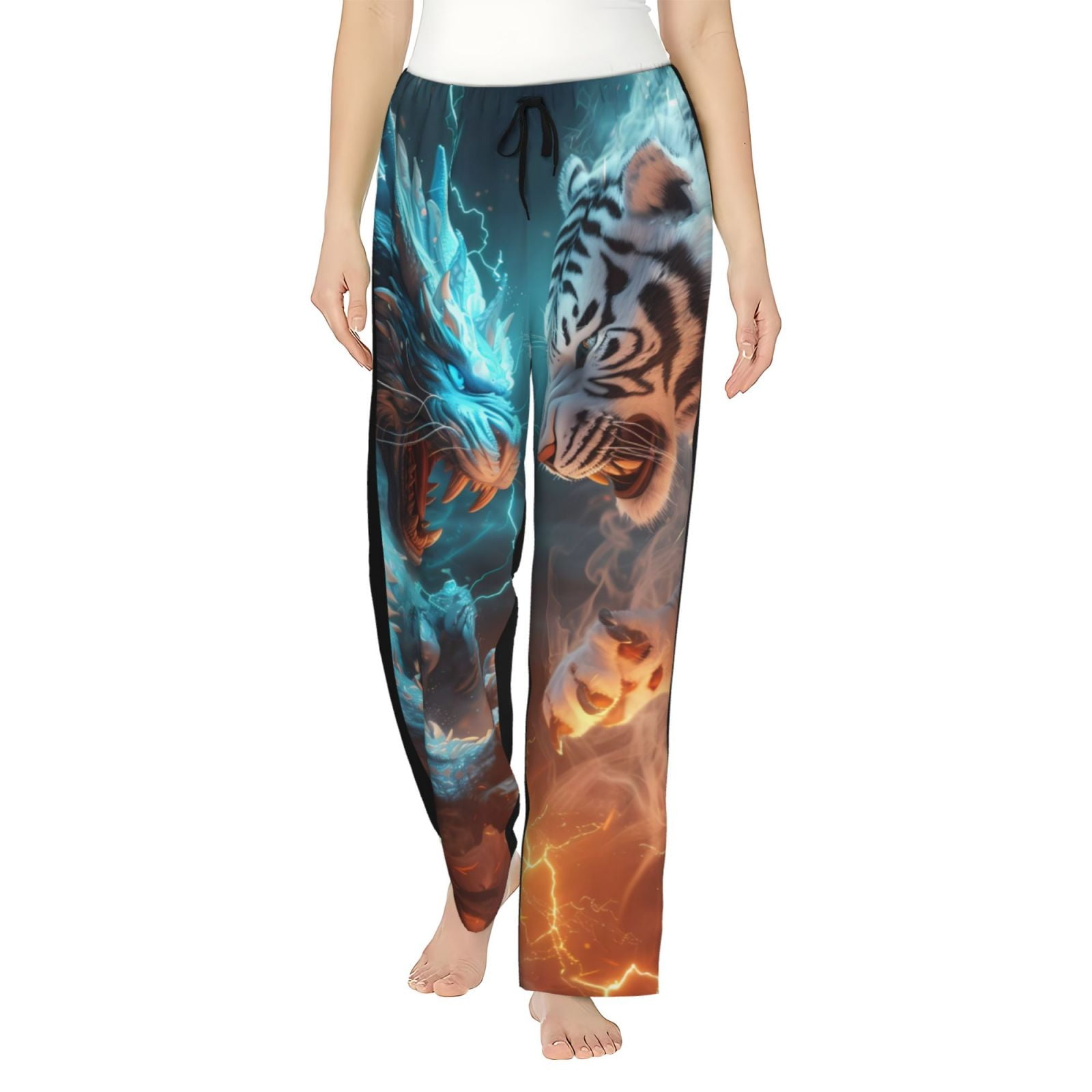 Gaeub Blue Dragon And White Tiger Soft Pajama Pants for Women, Wide Leg ...