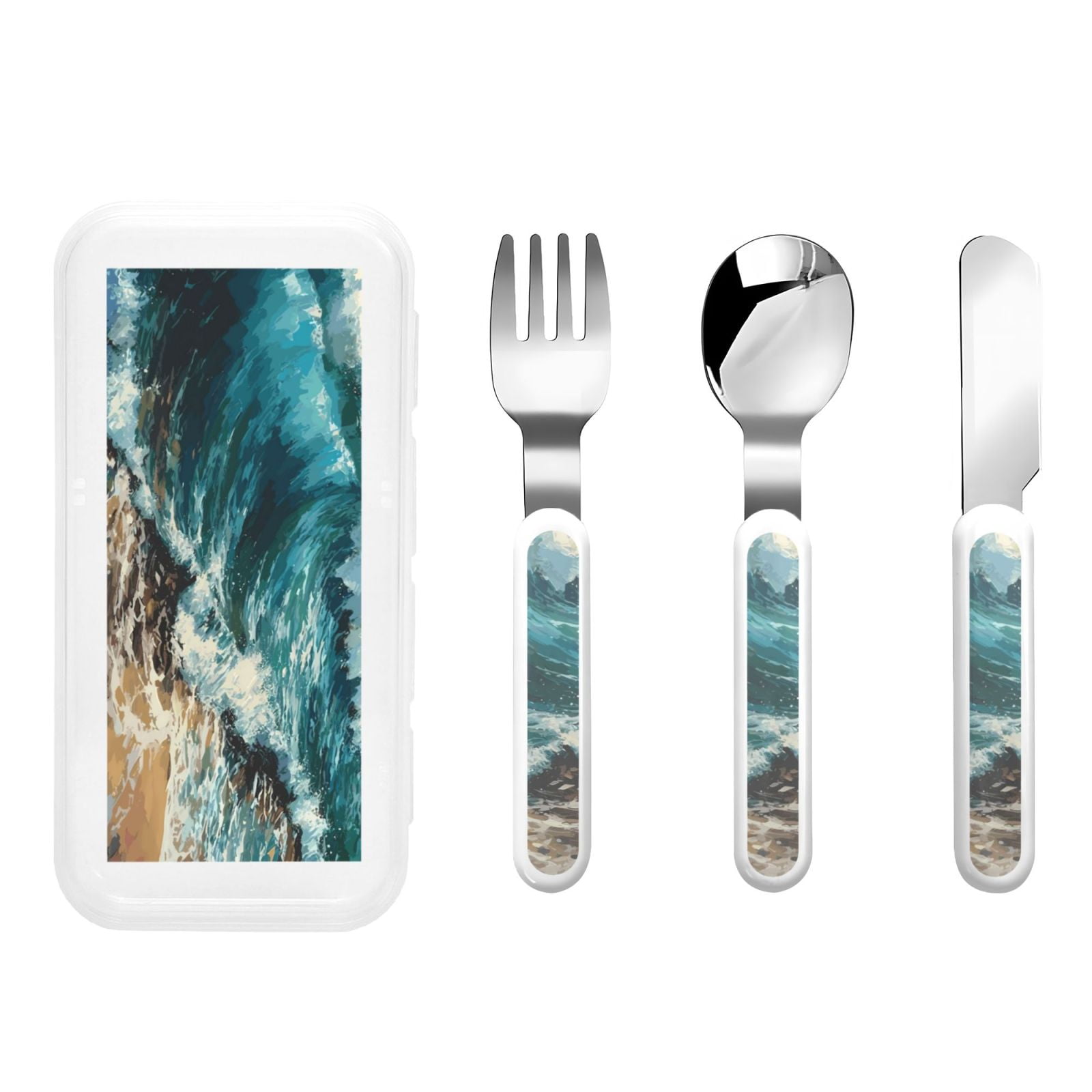 Gaeub Blue Ocean Waves Print 3-Piece Children Knife Spoon Fork Set ...