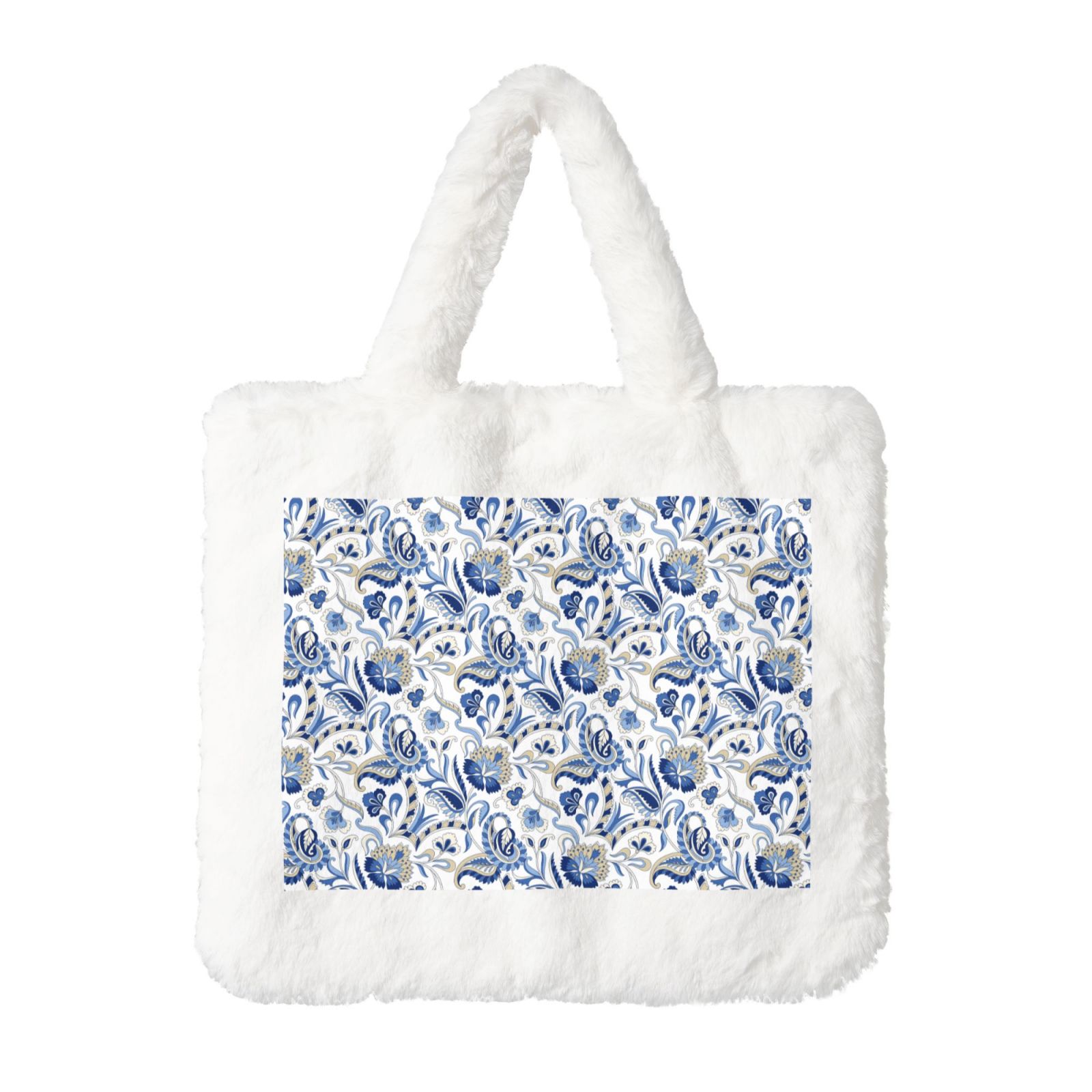 Gaeub Blue Paisley Printed Plush Underarm Bag, Ladies Fluffy Shoulder ...
