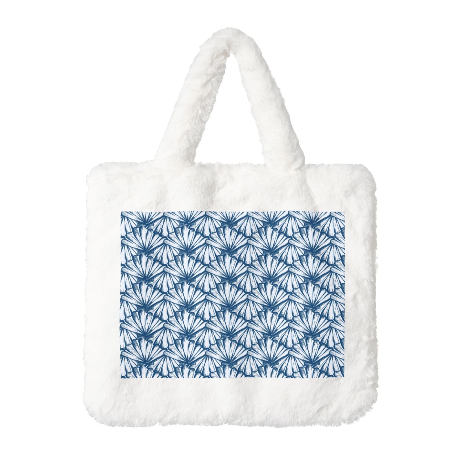 Gaeub Blue Shells Printed Plush Underarm Bag, Ladies Fluffy Shoulder ...