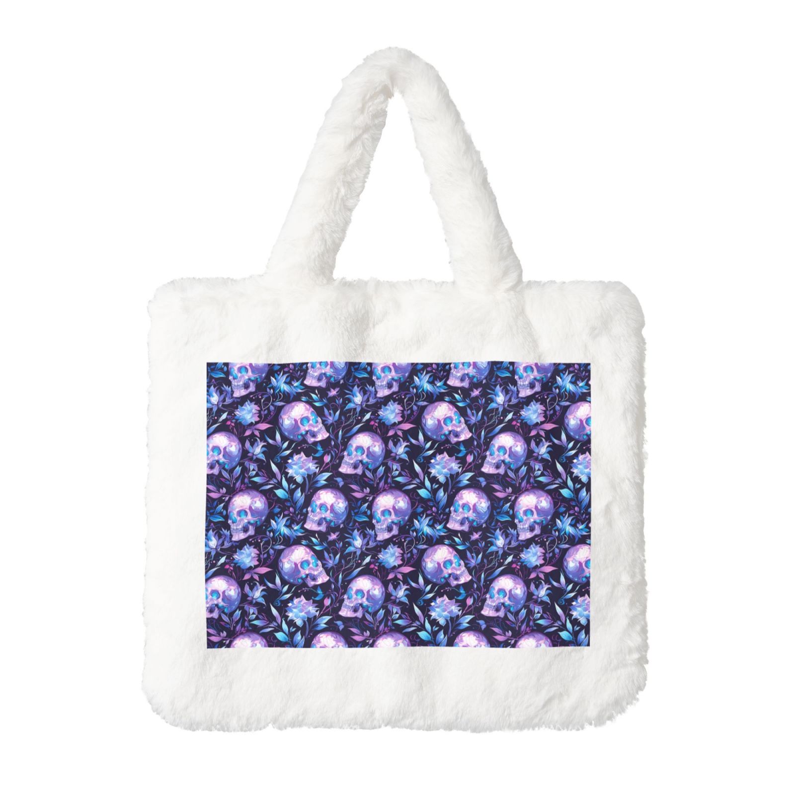 Gaeub Blue Skull Crystal Printed Plush Underarm Bag, Ladies Fluffy ...