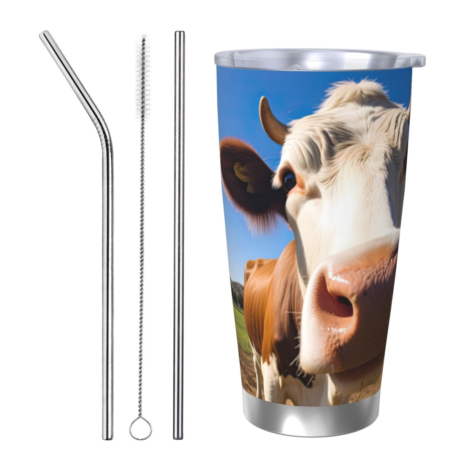 Gaeub Blue Sky Meadow Cute Cow Print 20-Ounce Stainless Steel Car Cup ...