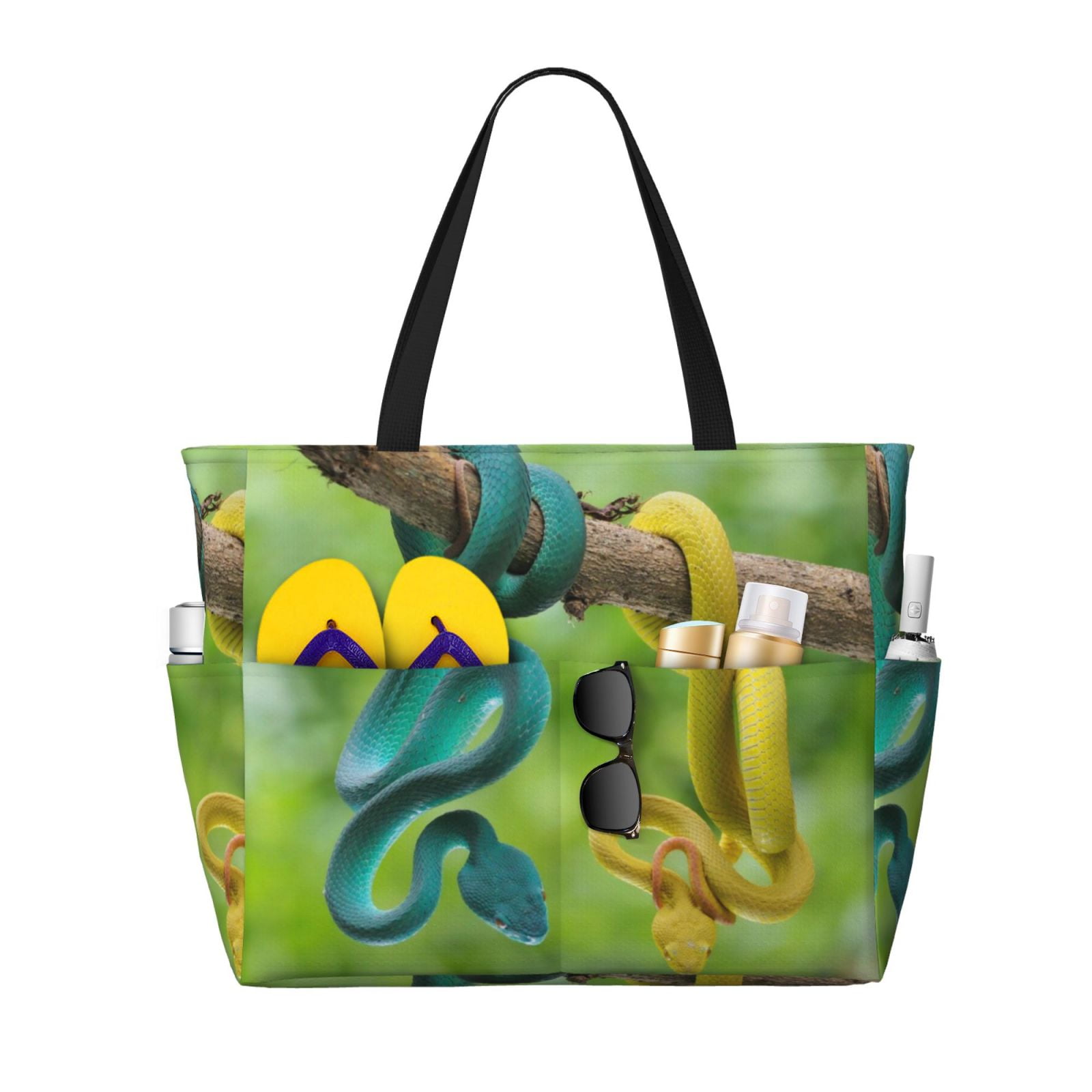 Gaeub Blue Viper And Yellow Viper Snake Print Beach Bag,Large Tote Bag ...