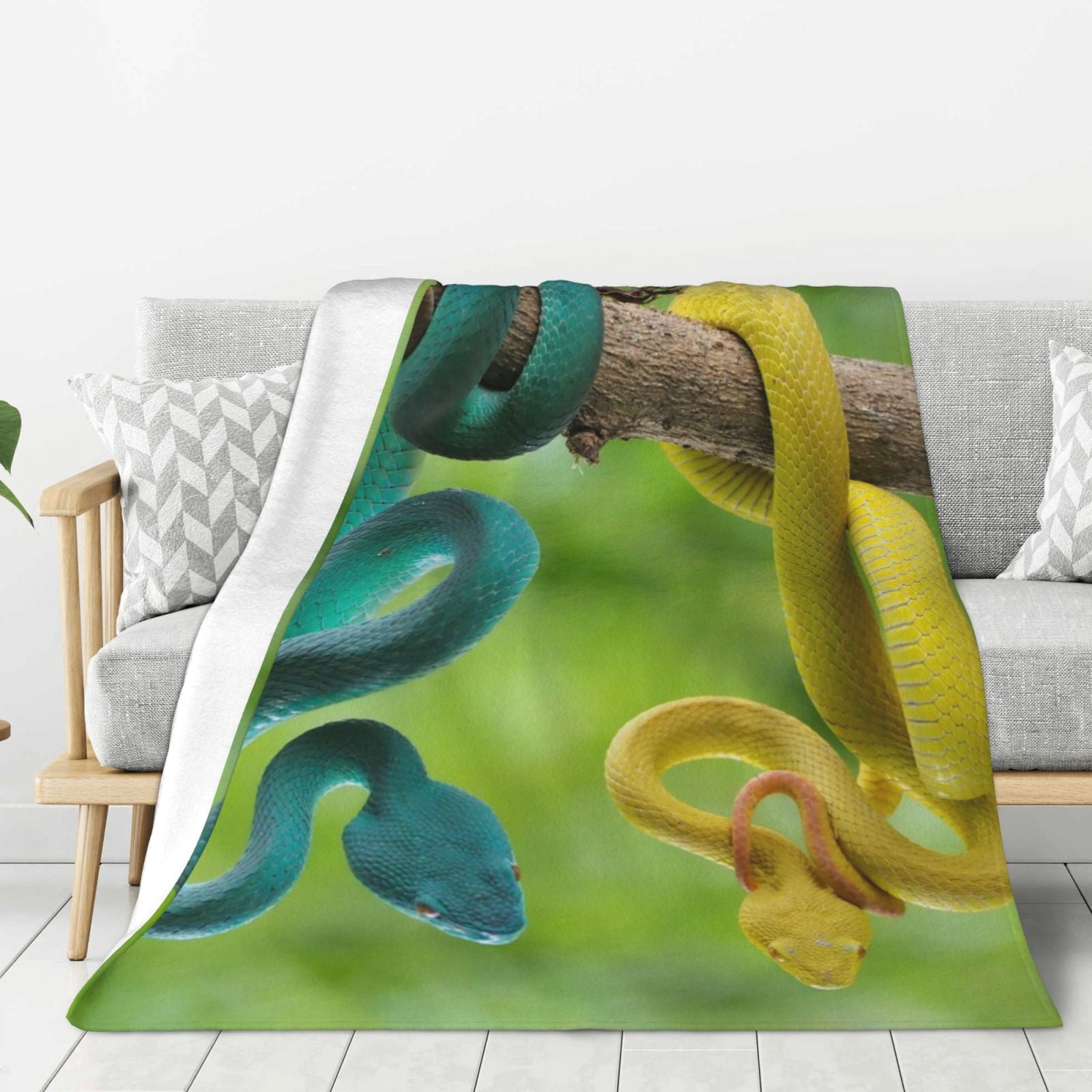Gaeub Blue Viper And Yellow Viper Snake Print Flannel Throw Blanket ...
