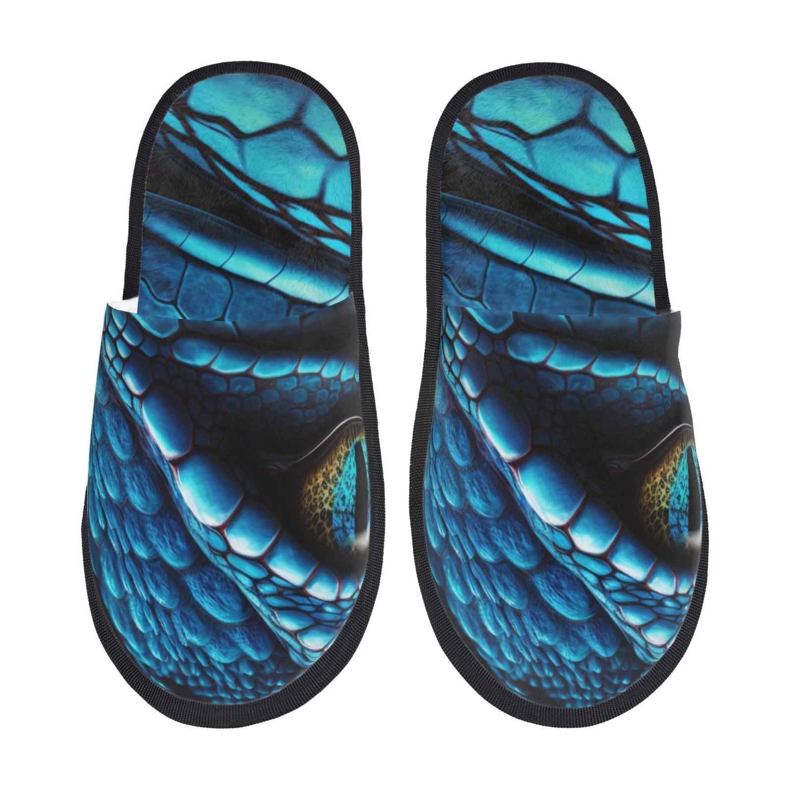 Gaeub Blue Viper Snake Closeup Face Print Women's Fuzzy Scuff Slippers ...