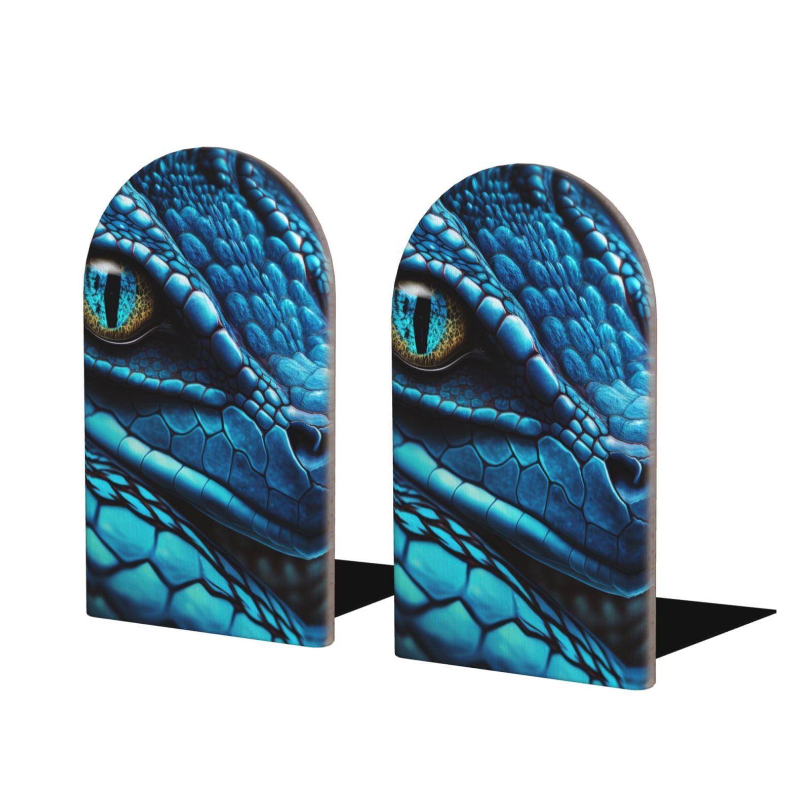 Gaeub Blue Viper Snake Closeup Face Wood Bookends, Non-Slip Bookends ...