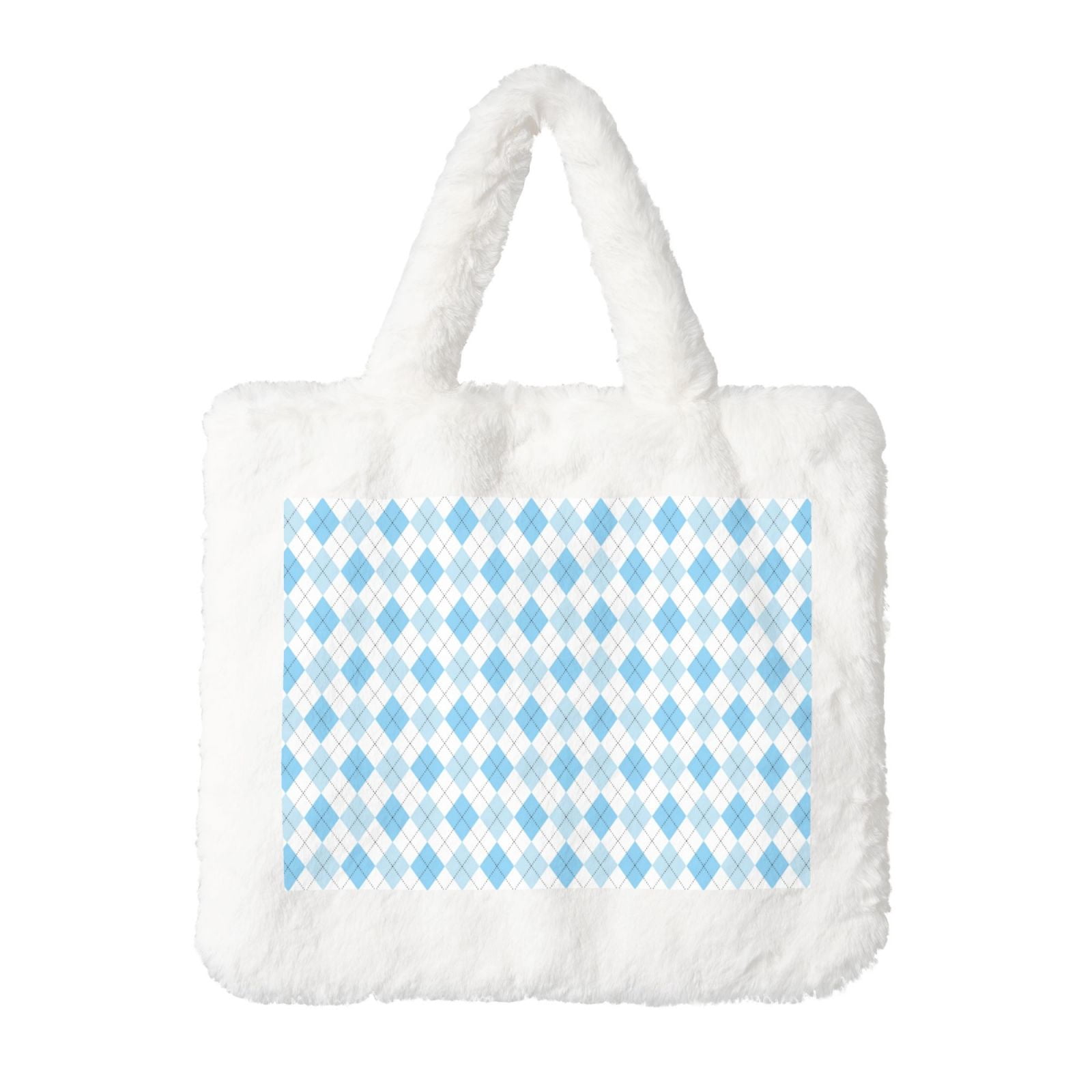 Gaeub Blue and White Squares Printed Plush Underarm Bag, Ladies Fluffy ...