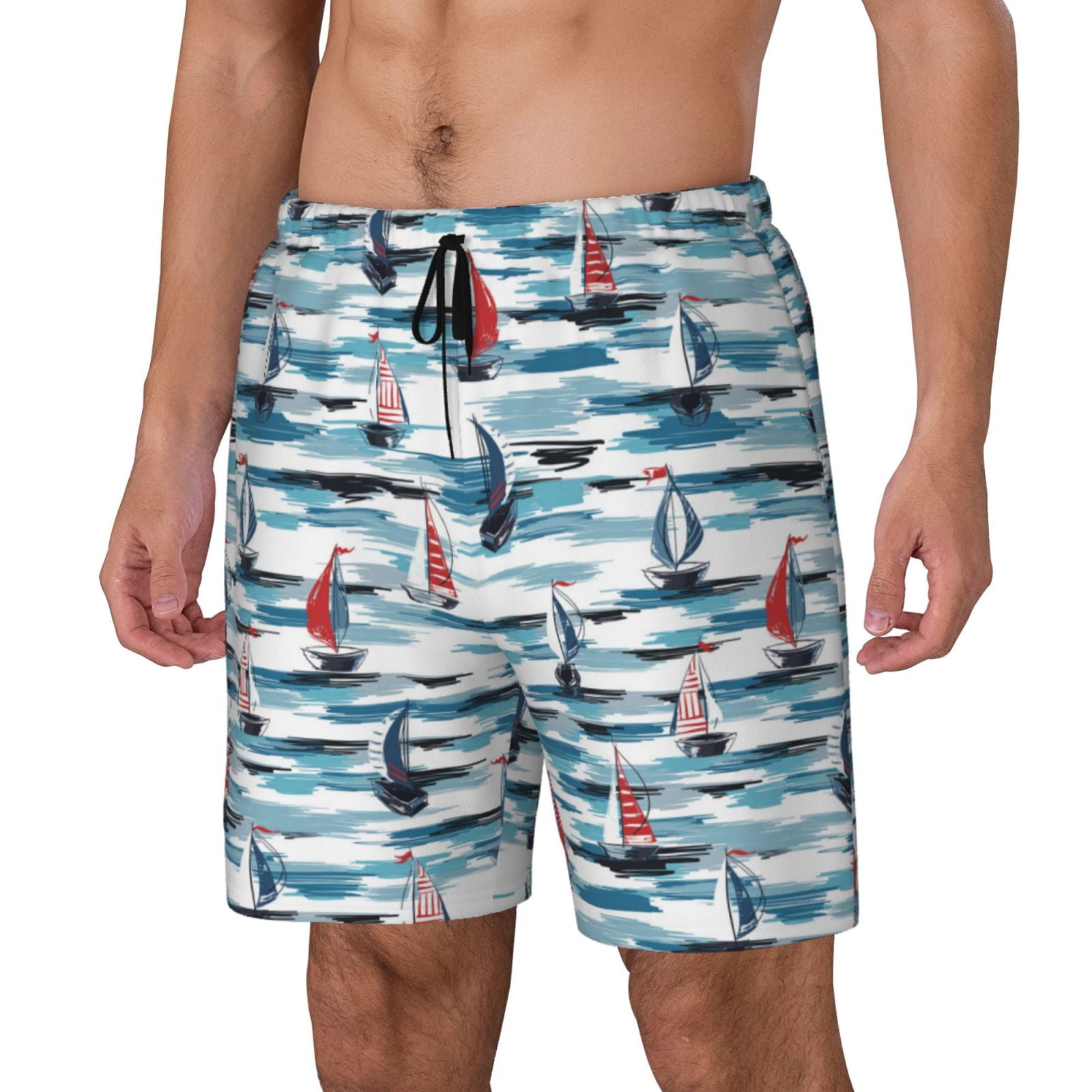 Gaeub Boat In Ocean Print Mens Swim Trunks with Compression Liner,Board ...