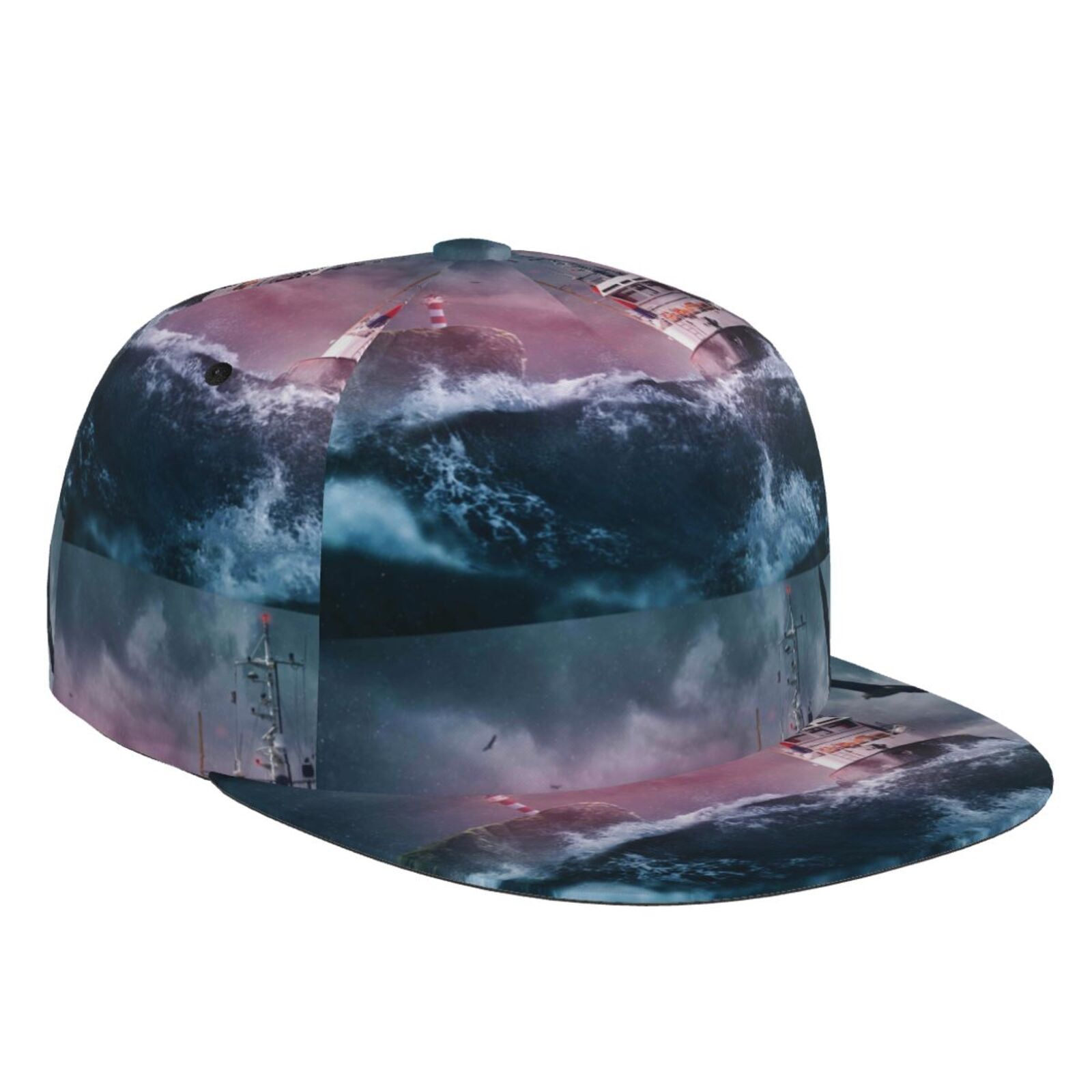 Gaeub Boat Lighthouse Storm Waves Flat Bill Snapback Hats Baseball Caps ...