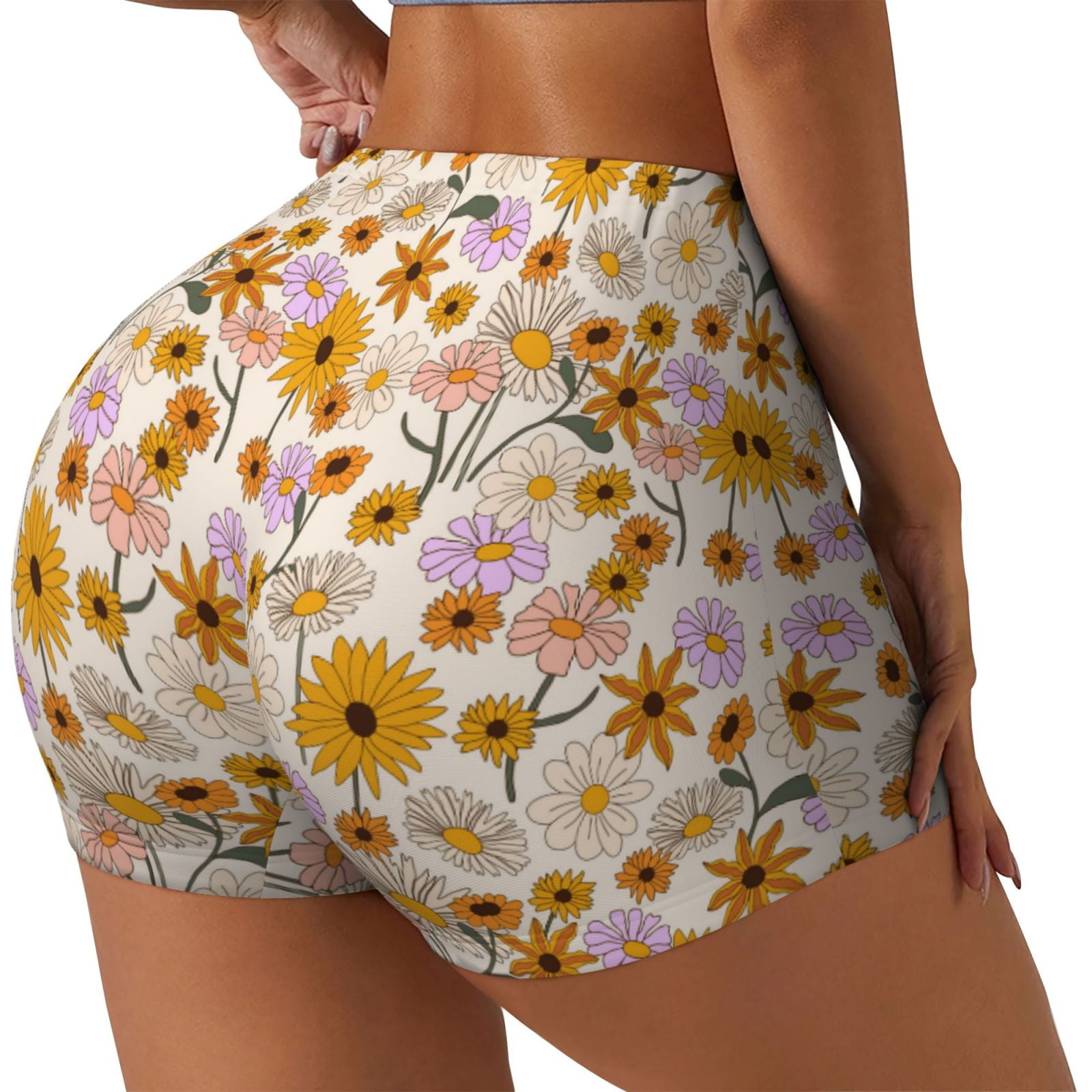Gaeub Boho Flowers Print Workout Shorts for Women,Seamless Scrunch ...