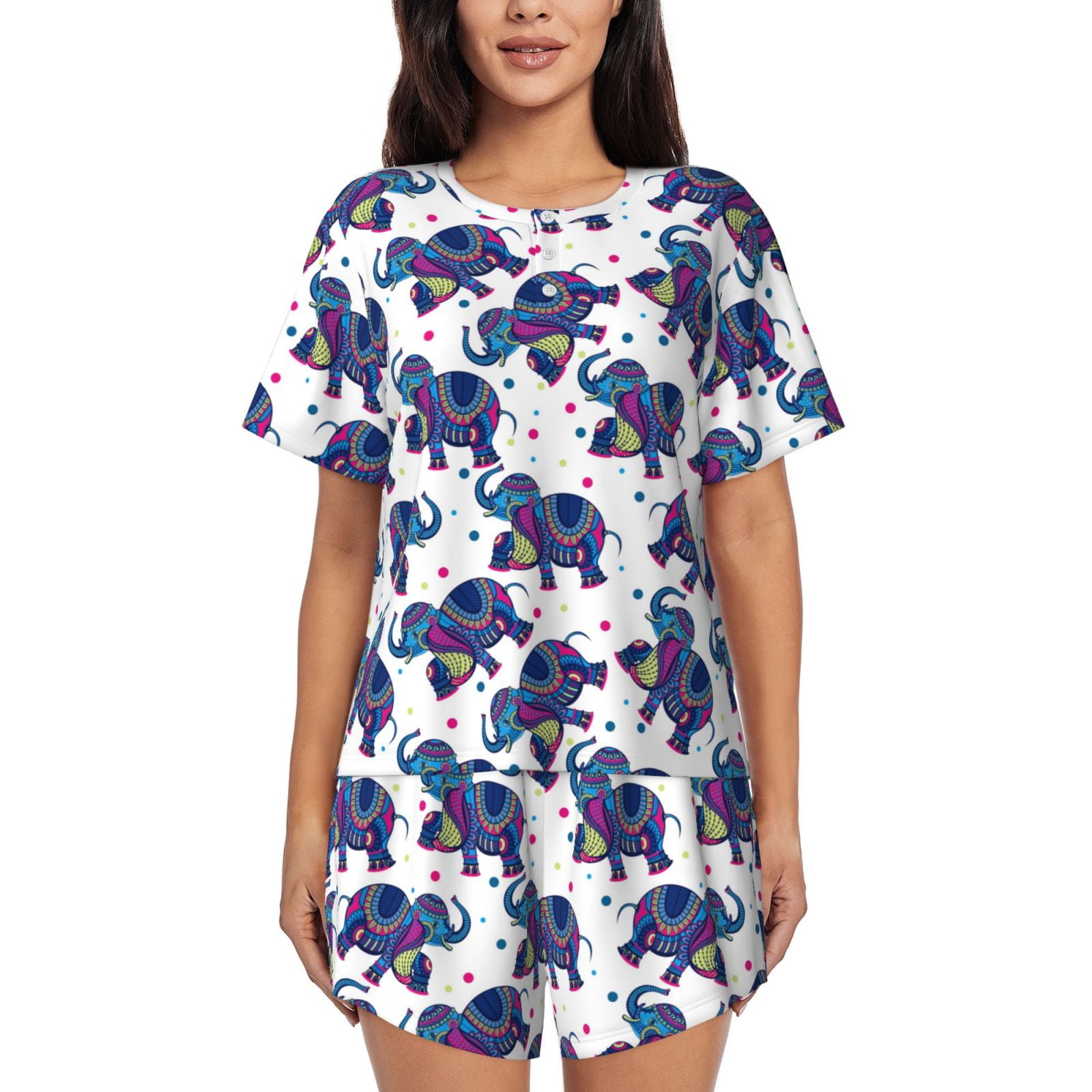 Gaeub Boho elephant Print Women's Short Sleeve Pajama Set Soft ...