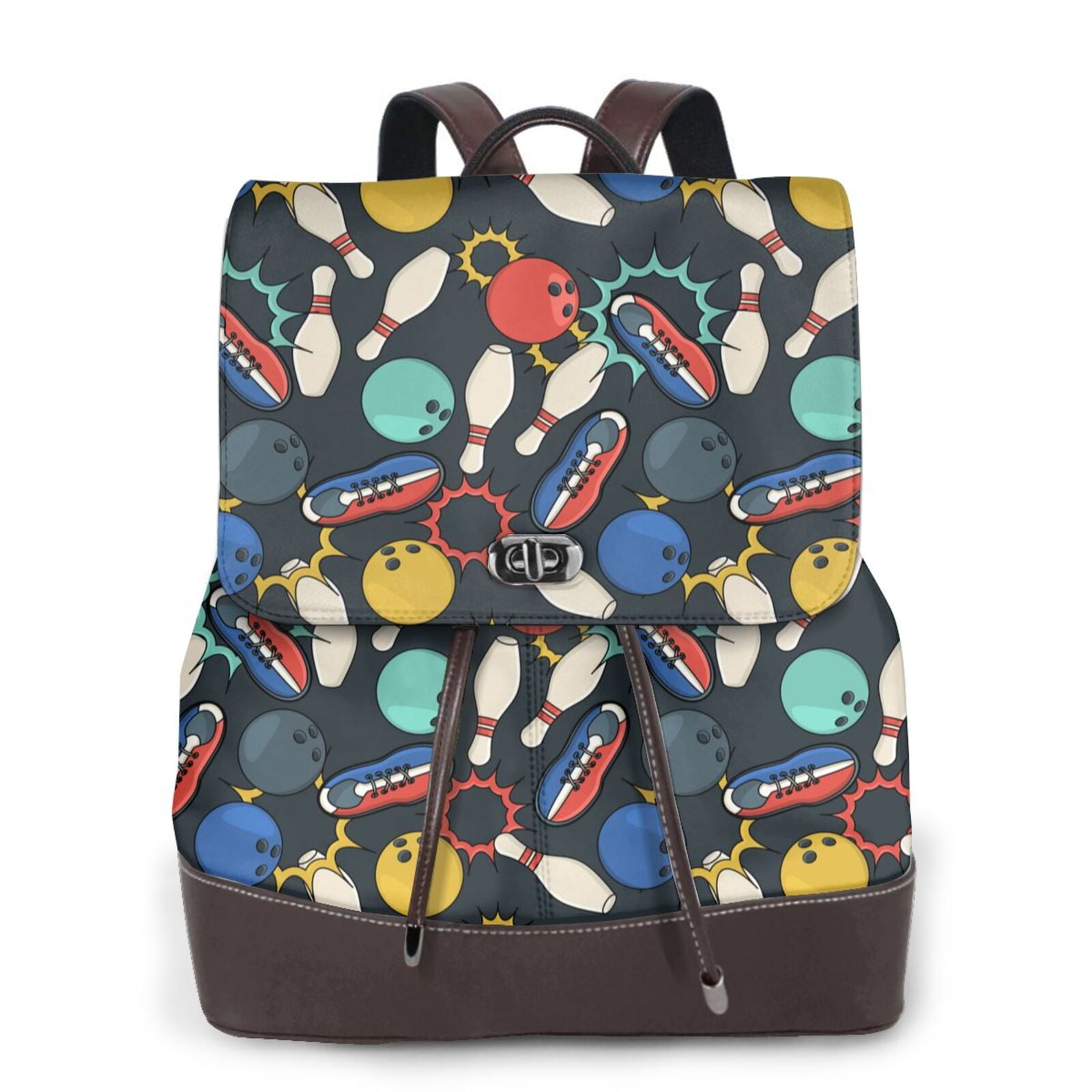 Gaeub Bowling Ball Print Women's Leather Backpack,Travel Laptop ...