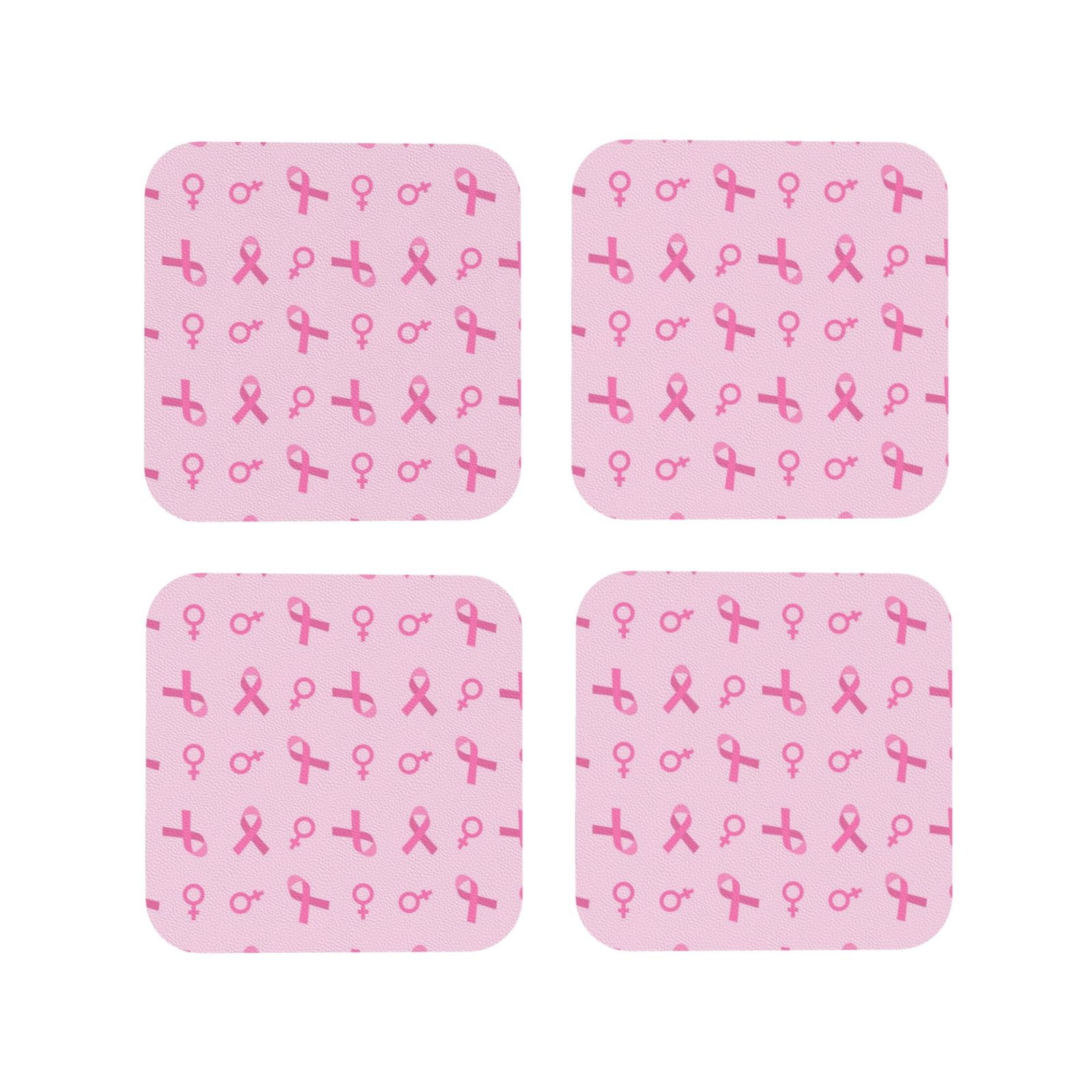 Gaeub Breast Cancer Awareness 1 Print 4 Pcs Leather Coasters for Drinks ...