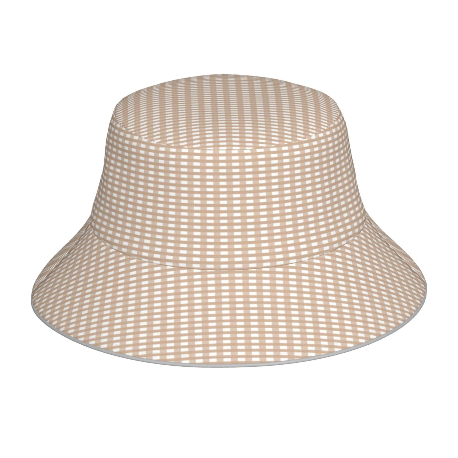Gaeub Brown Gingham Printed Double Sided Reflective Bucket Hat Foldable ...