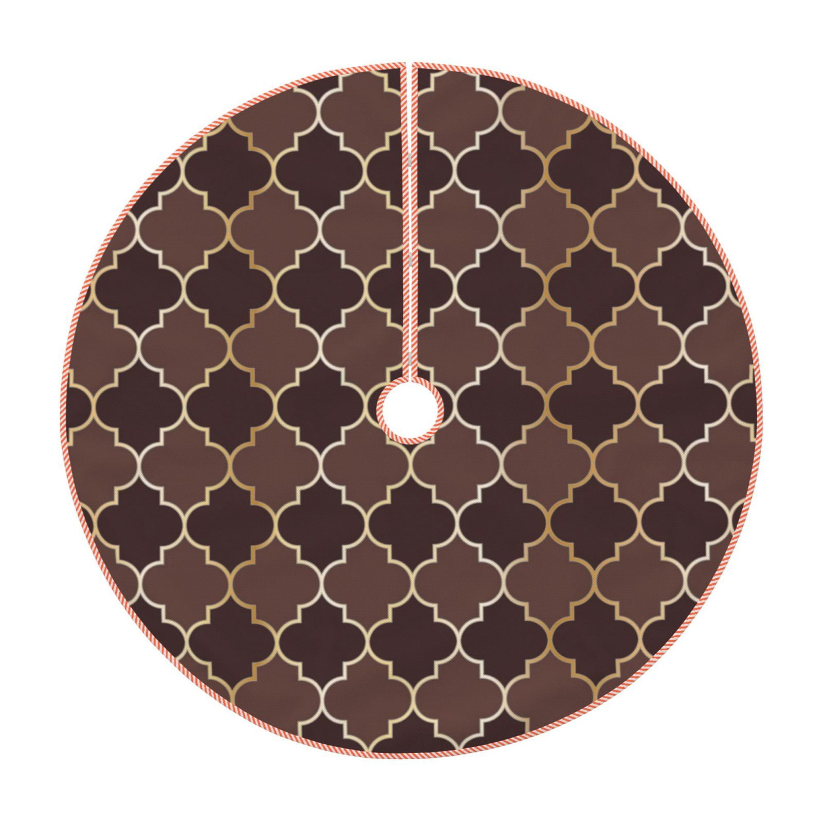 Gaeub Brown Gold Grid Print Christmas Tree Skirt,Christmas Decorations ...