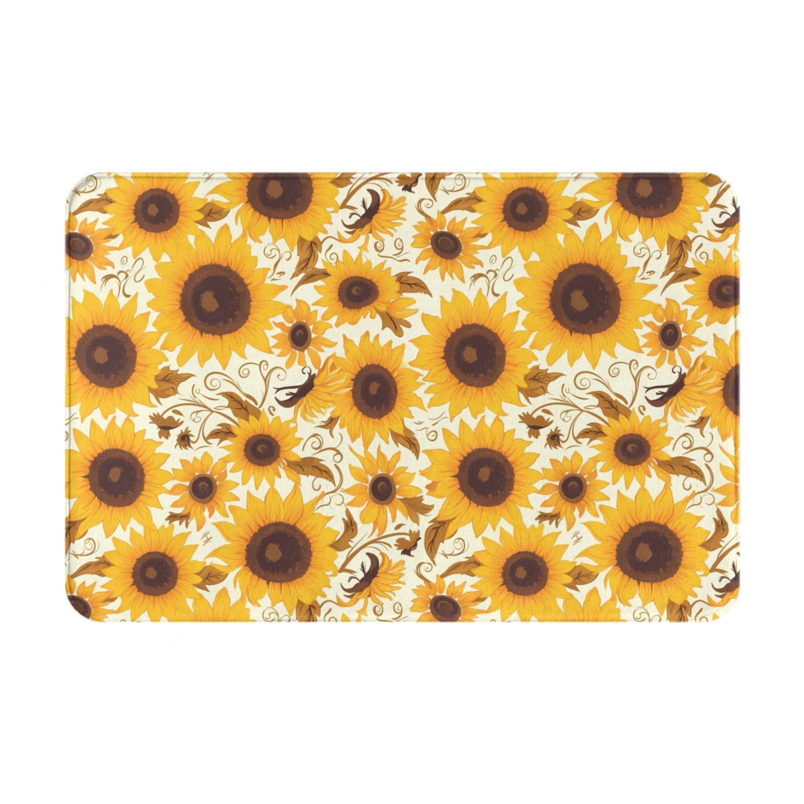 Gaeub Brown Leaf Pattern Sunflower Print Door Mat with Heavy Duty ...