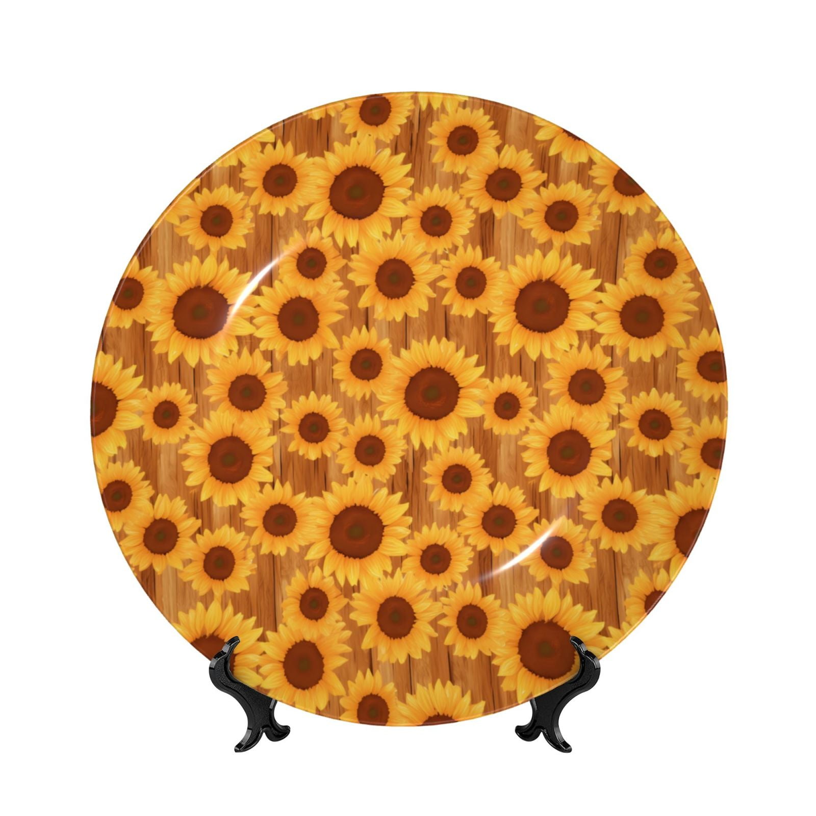 Gaeub Brown Wood Grain Sunflower A Print Ceramic Plate,Dinner Plates ...