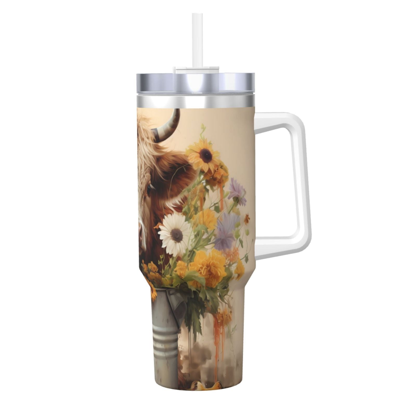 Gaeub Bucket Flower Cow Print Stainless Steel Hot/Cold Coffee Cup,40oz ...