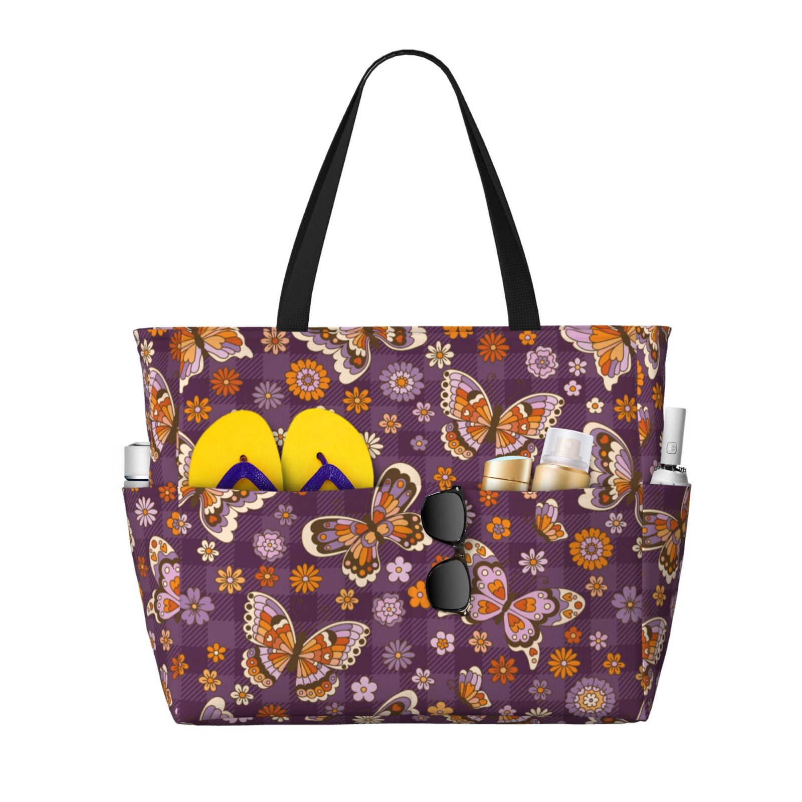 Gaeub Buffalo Plaid and Butterflys Print Beach Bag,Large Tote Bag ...