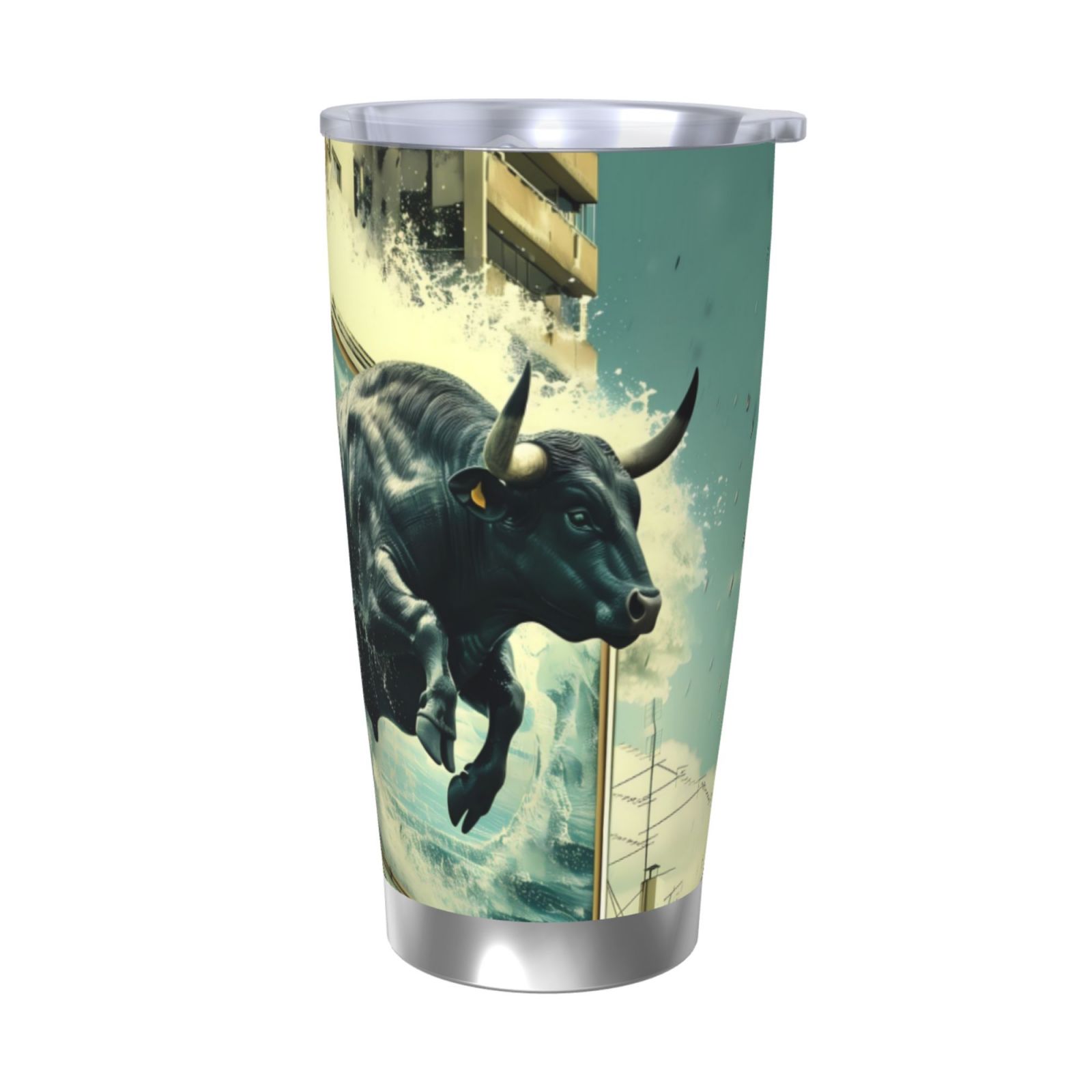 Gaeub Bull Charging Through Waves Print 20-Ounce Stainless Steel Car ...