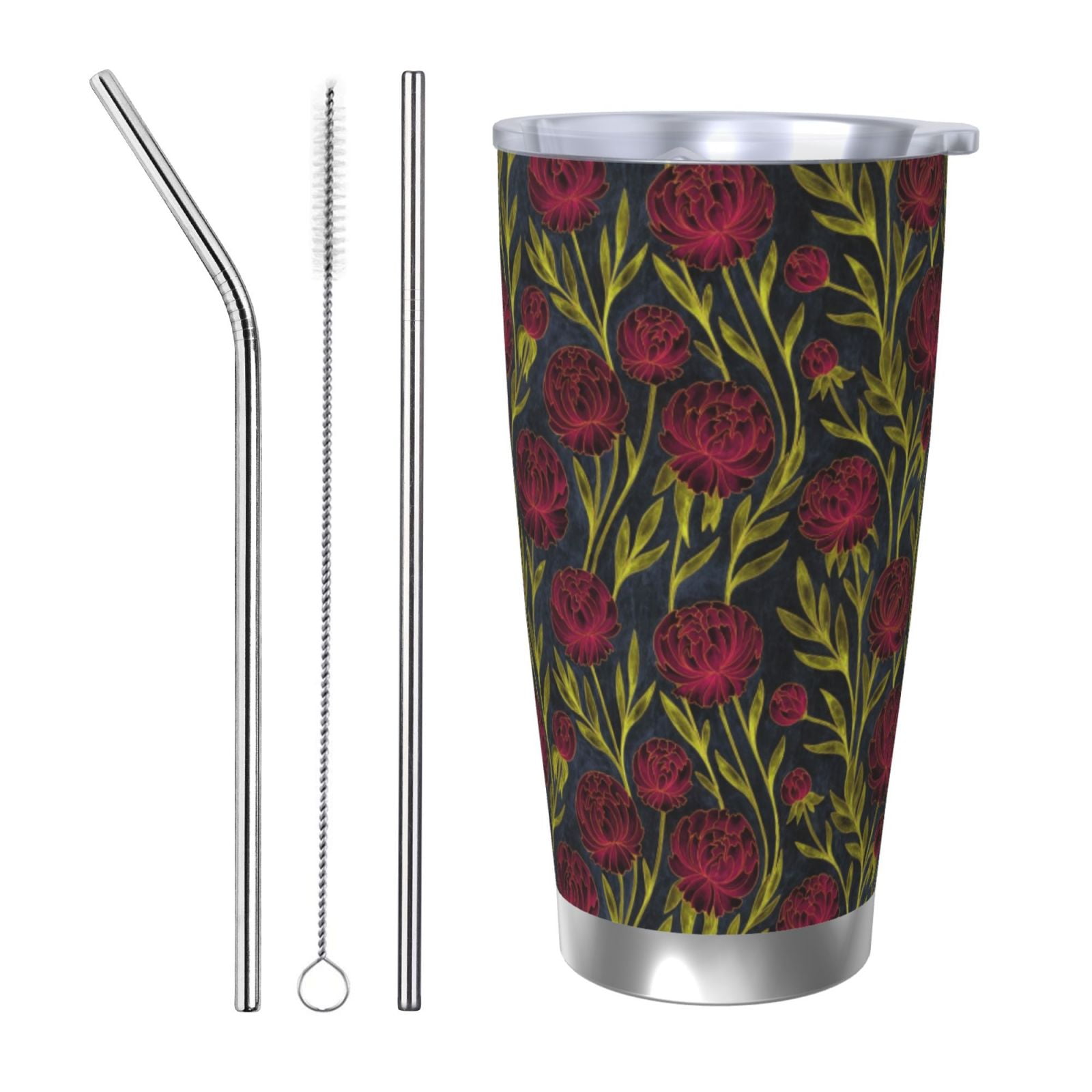 Gaeub Burgundy Peony Flowers Print 20-Ounce Stainless Steel Car Cup ...