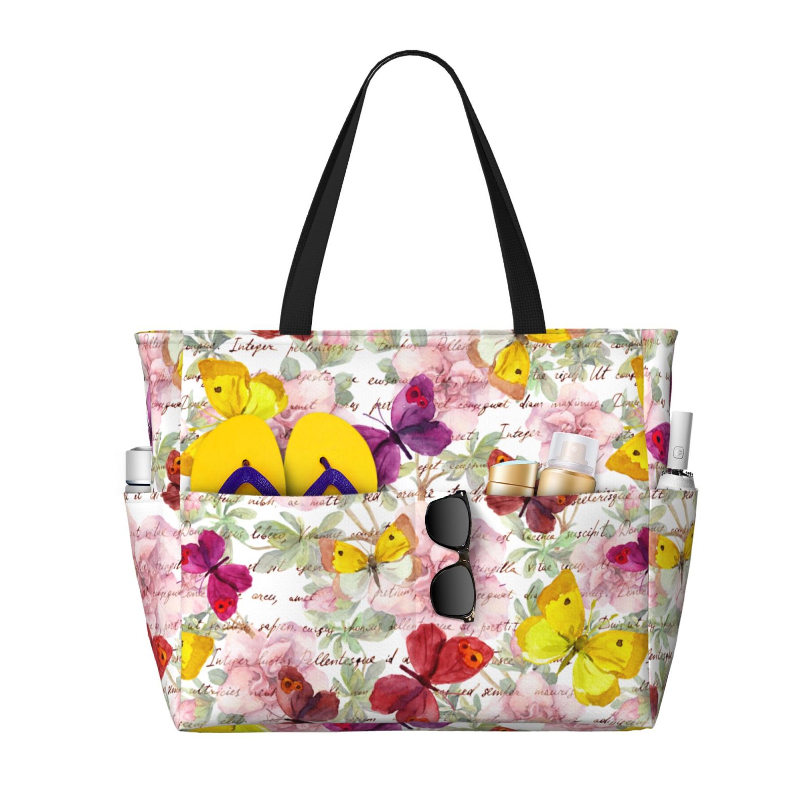 Gaeub Butterflies and Vintage Print Beach Bag,Large Tote Bag,Waterproof ...
