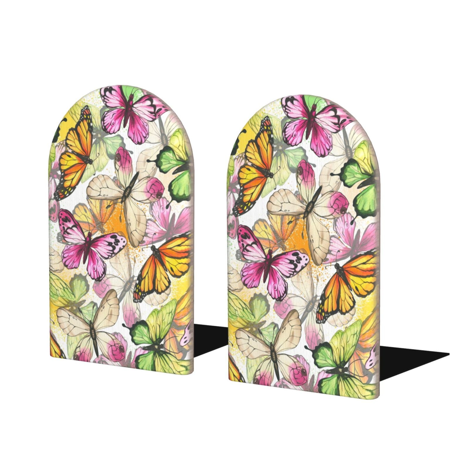 Gaeub Butterflies2 Wood Bookends, Non-Slip Bookends, Heavy Duty Wooden ...