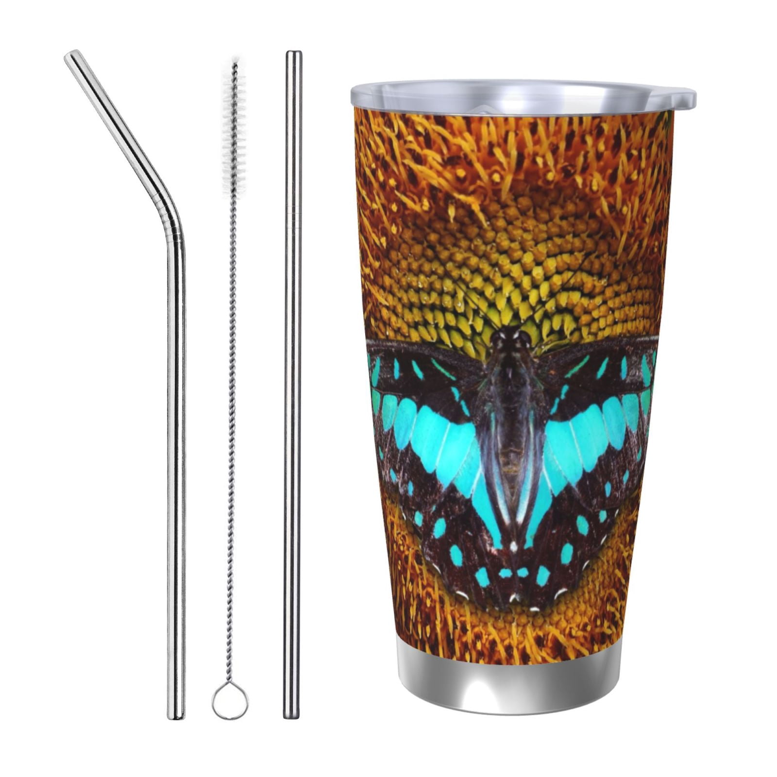 Gaeub Butterfly Alighted On Sunflowers Print 20-Ounce Stainless Steel ...