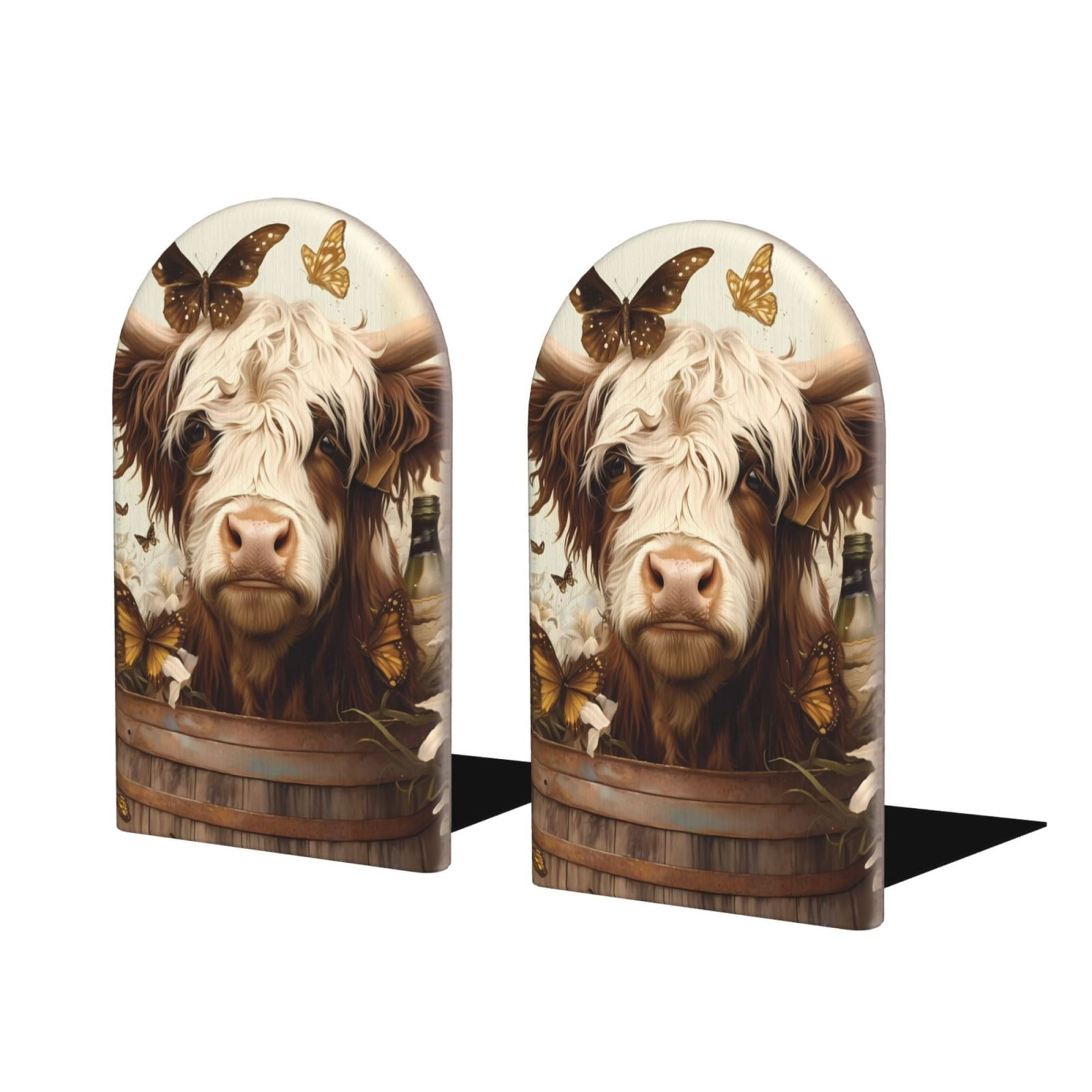 Gaeub Butterfly Cow Barrel Wood Bookends, Non-Slip Bookends, Heavy Duty ...