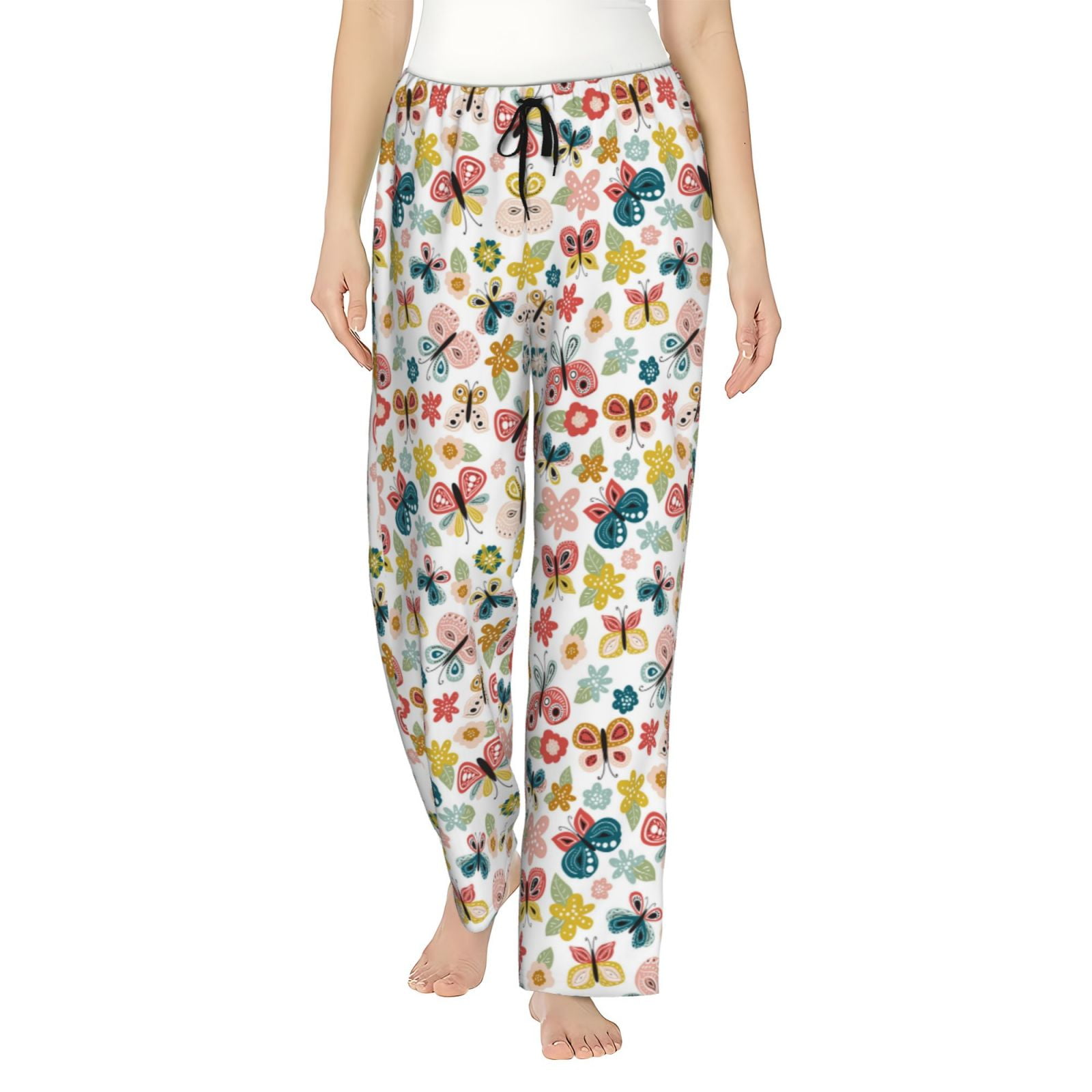 Gaeub Butterfly Flowers Soft Pajama Pants for Women, Wide Leg Comfy ...
