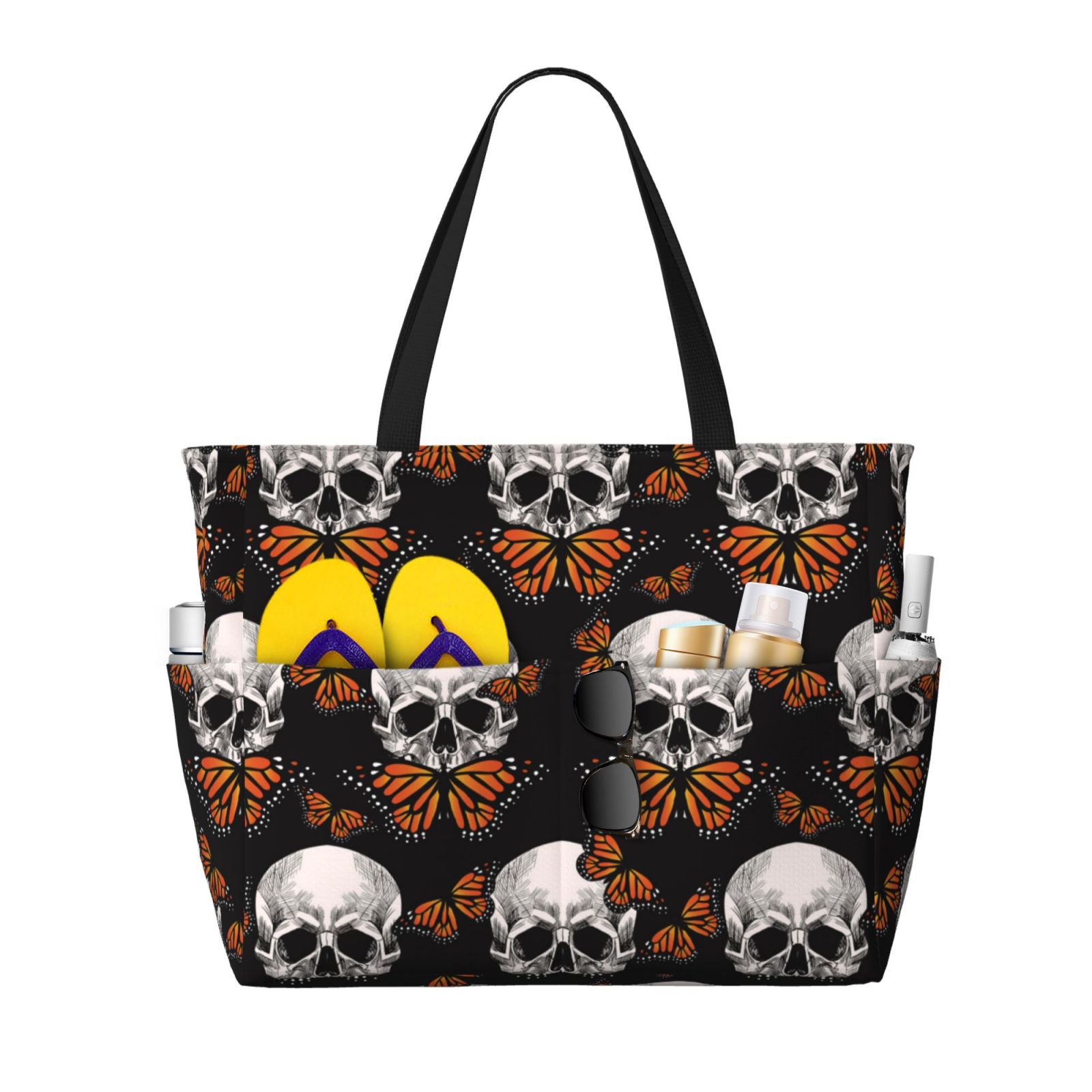 Gaeub Butterfly Skull Print Beach Bag,Large Tote Bag,Waterproof ...