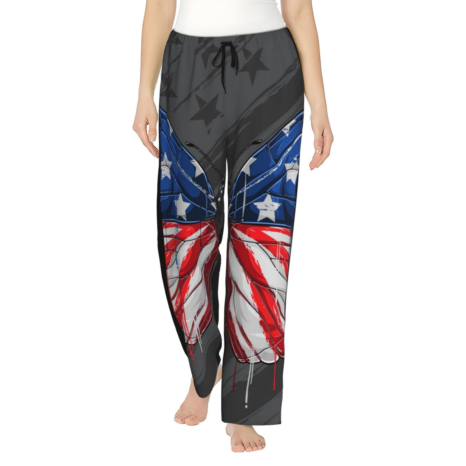 Gaeub Butterfly With USA Flag Soft Pajama Pants for Women, Wide Leg ...