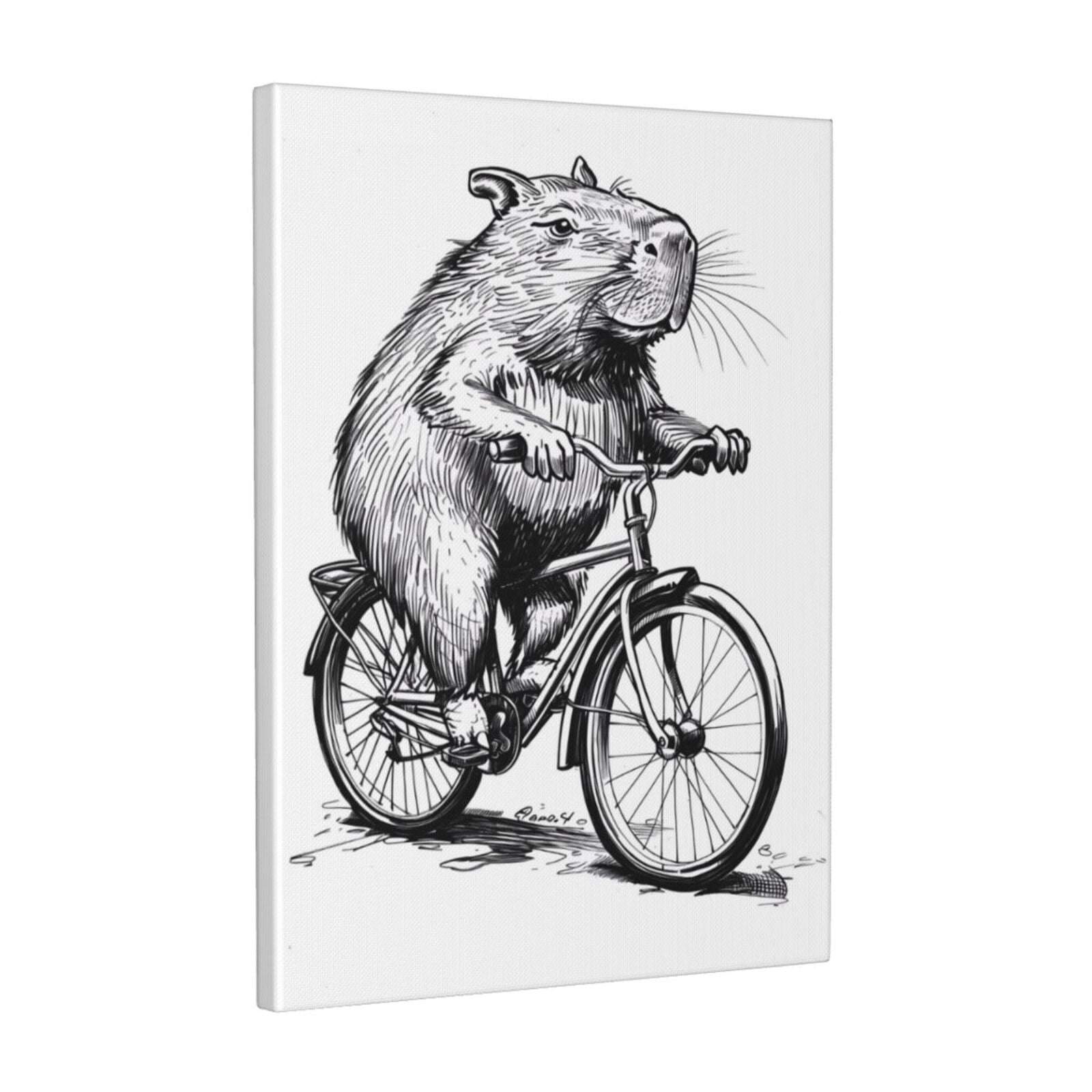 Gaeub Capybara Riding Bicycle Print Canvas Wall Art for Bathrooms ...