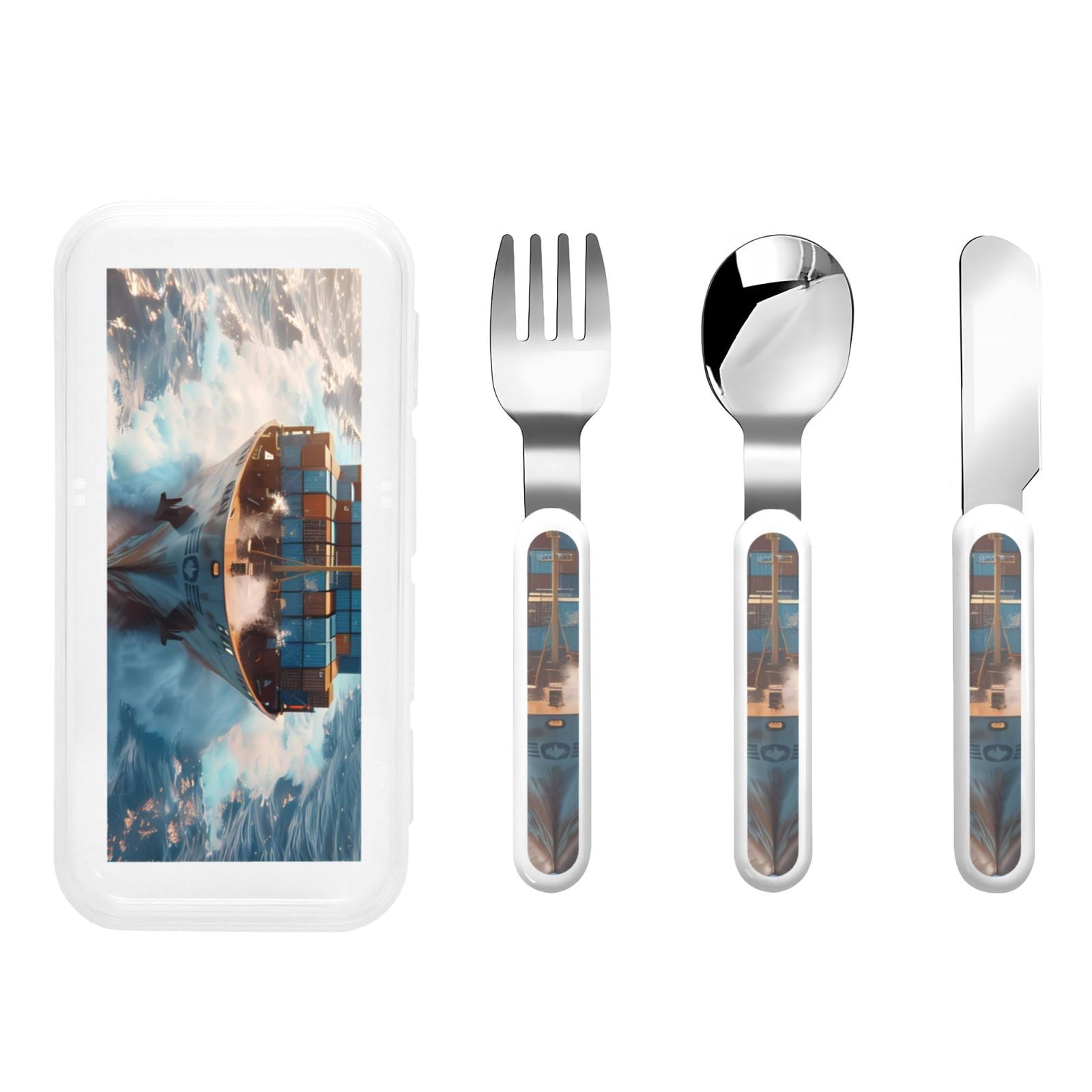 Gaeub Cargo Ship At Sea Print 3-Piece Children Knife Spoon Fork Set ...