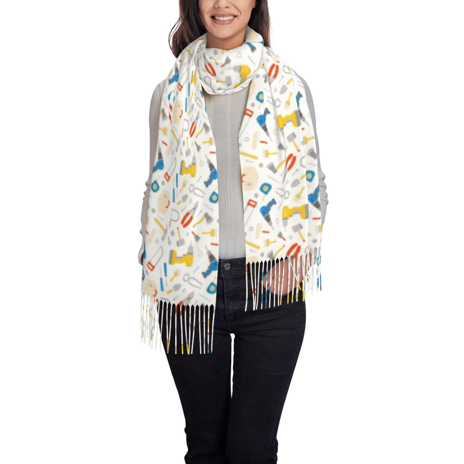 Gaeub Carpenter tools Print Tassel Scarf,Wraps Scarves for Women,Winter ...