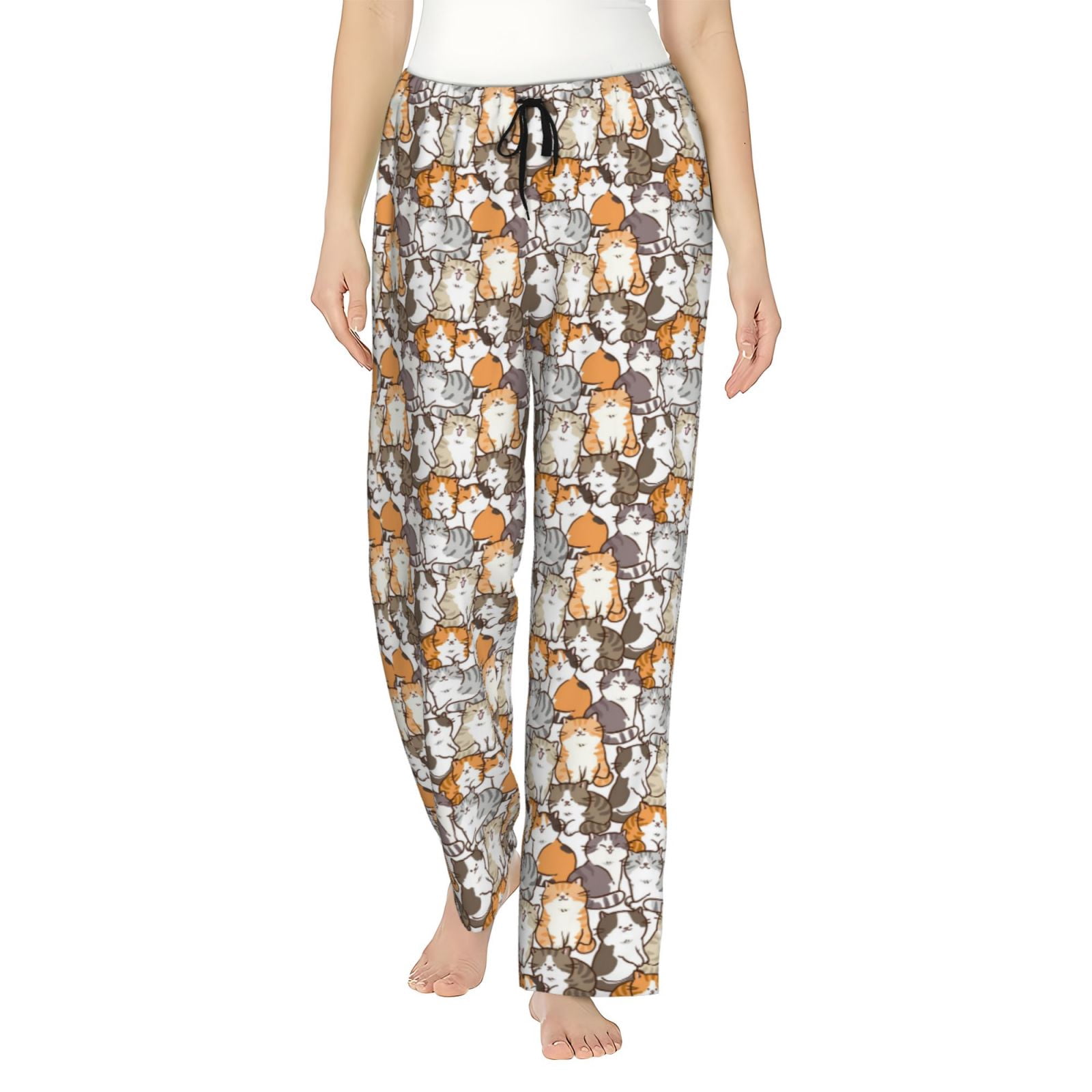 Gaeub Cartoon Cat 1 Soft Pajama Pants for Women, Wide Leg Comfy Casual ...