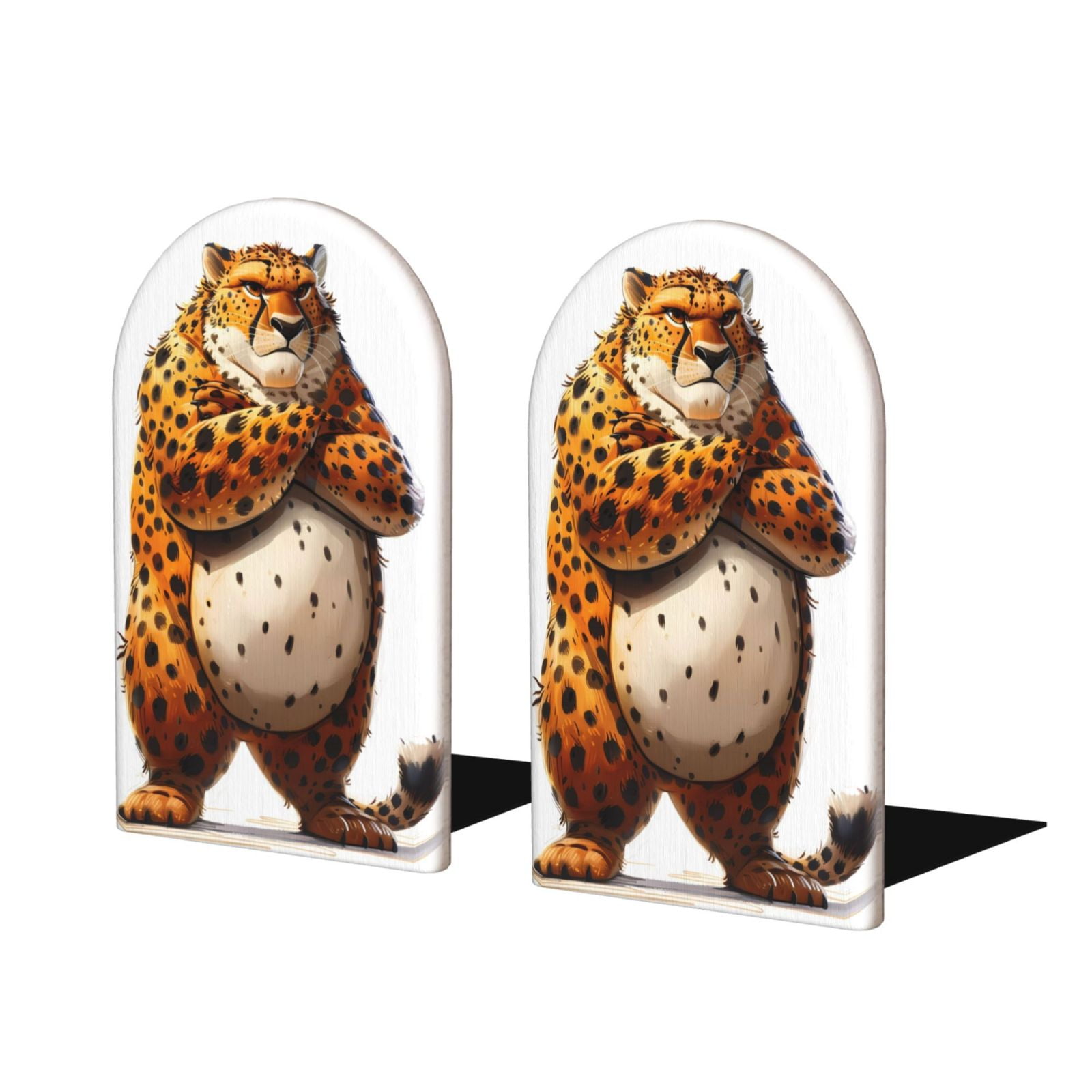 Gaeub Cartoon Cheetah With Attitude Wood Bookends, Non-Slip Bookends ...