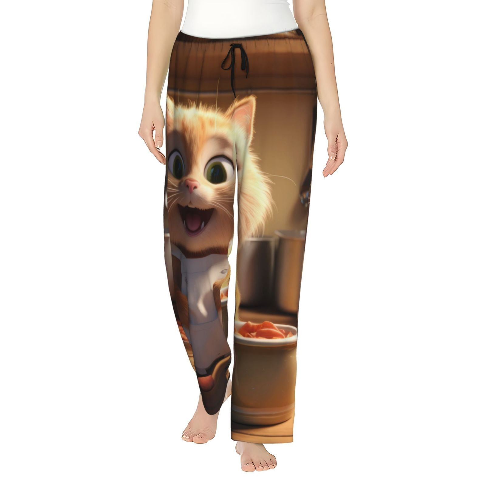 Gaeub Cartoon Cooking Cat Soft Pajama Pants for Women, Wide Leg Comfy ...