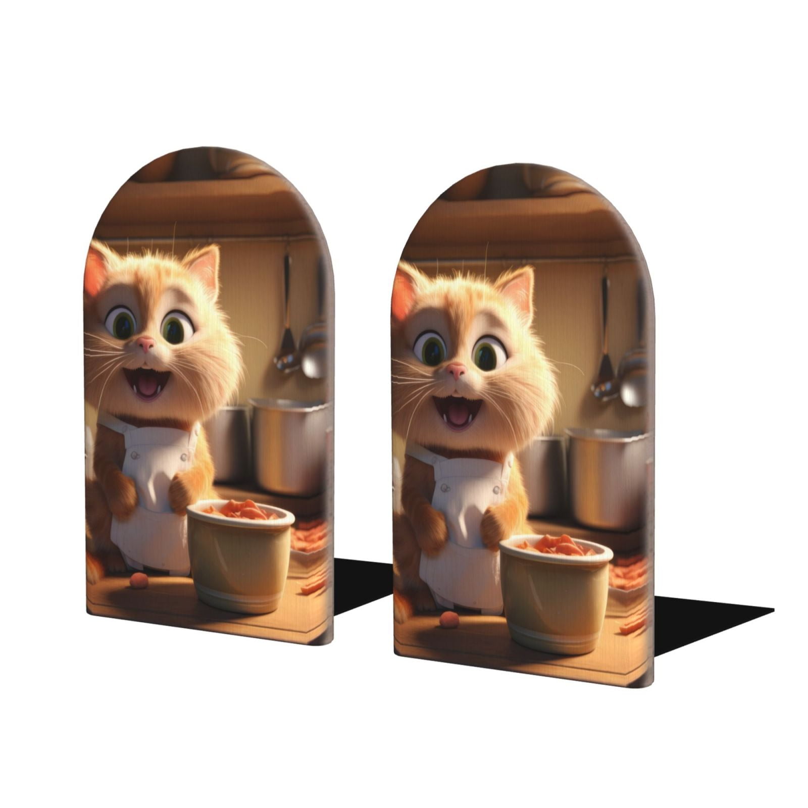 Gaeub Cartoon Cooking Cat Wood Bookends, Non-Slip Bookends, Heavy Duty ...