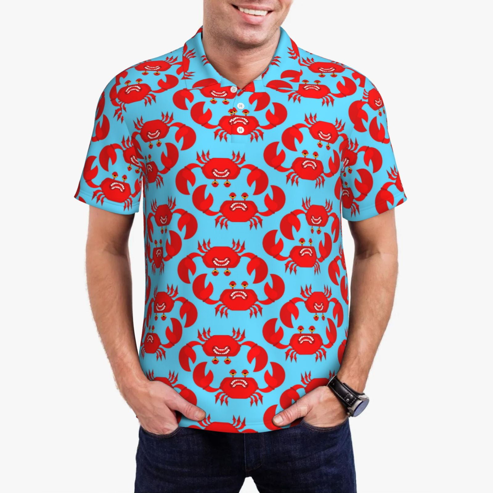 Gaeub Cartoon Crabs Print Men's Polo Shirts, Short Sleeve Golf ...